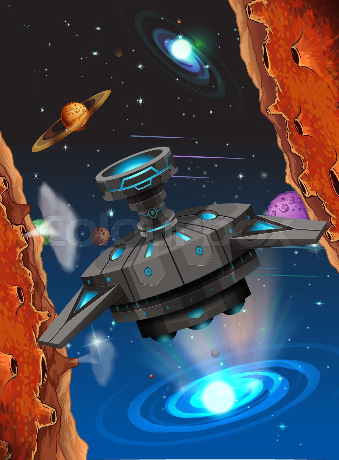 Alien ship in space scene | Stock vector | Colourbox