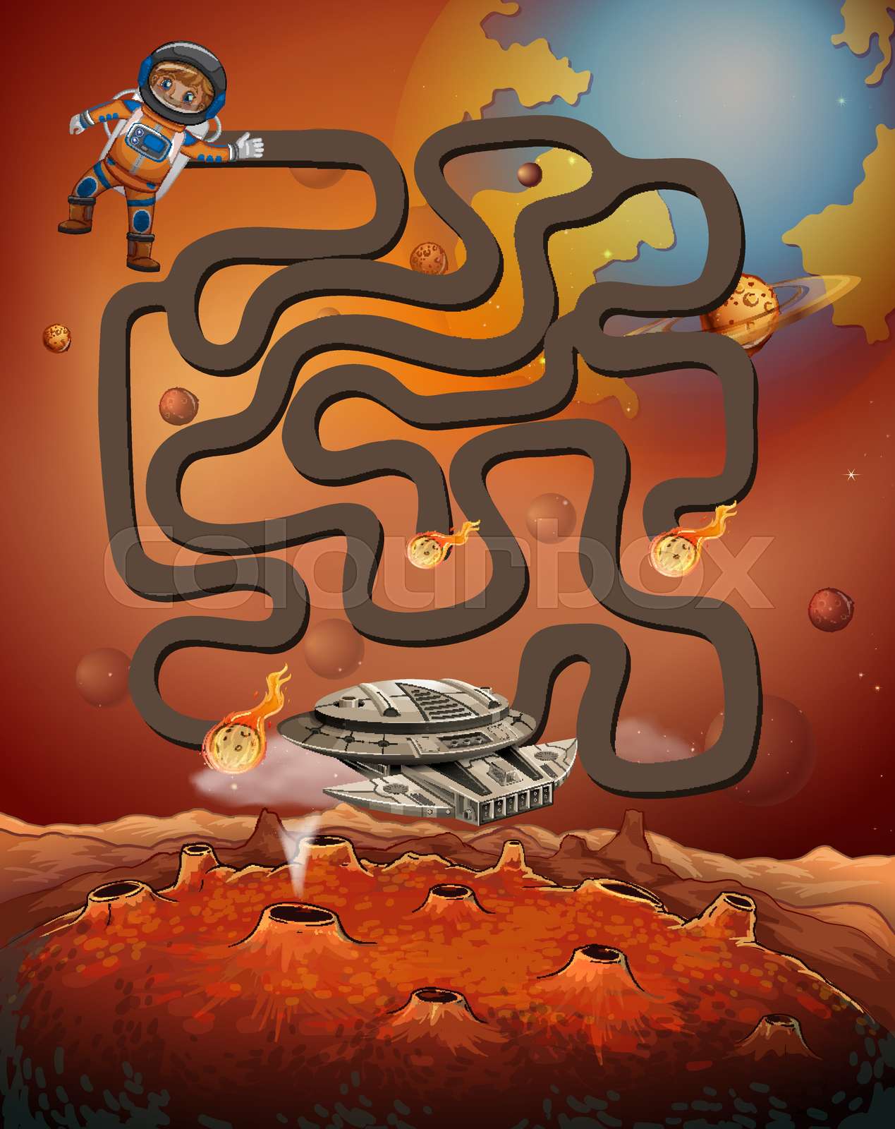 Astronaut finding spaceship maze game | Stock vector | Colourbox