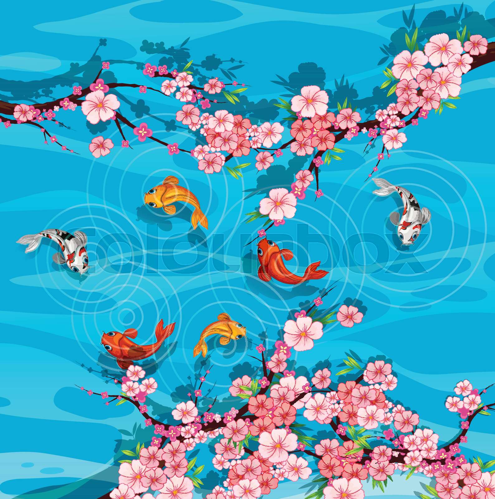 Aerial view of the koi pond | Stock vector | Colourbox