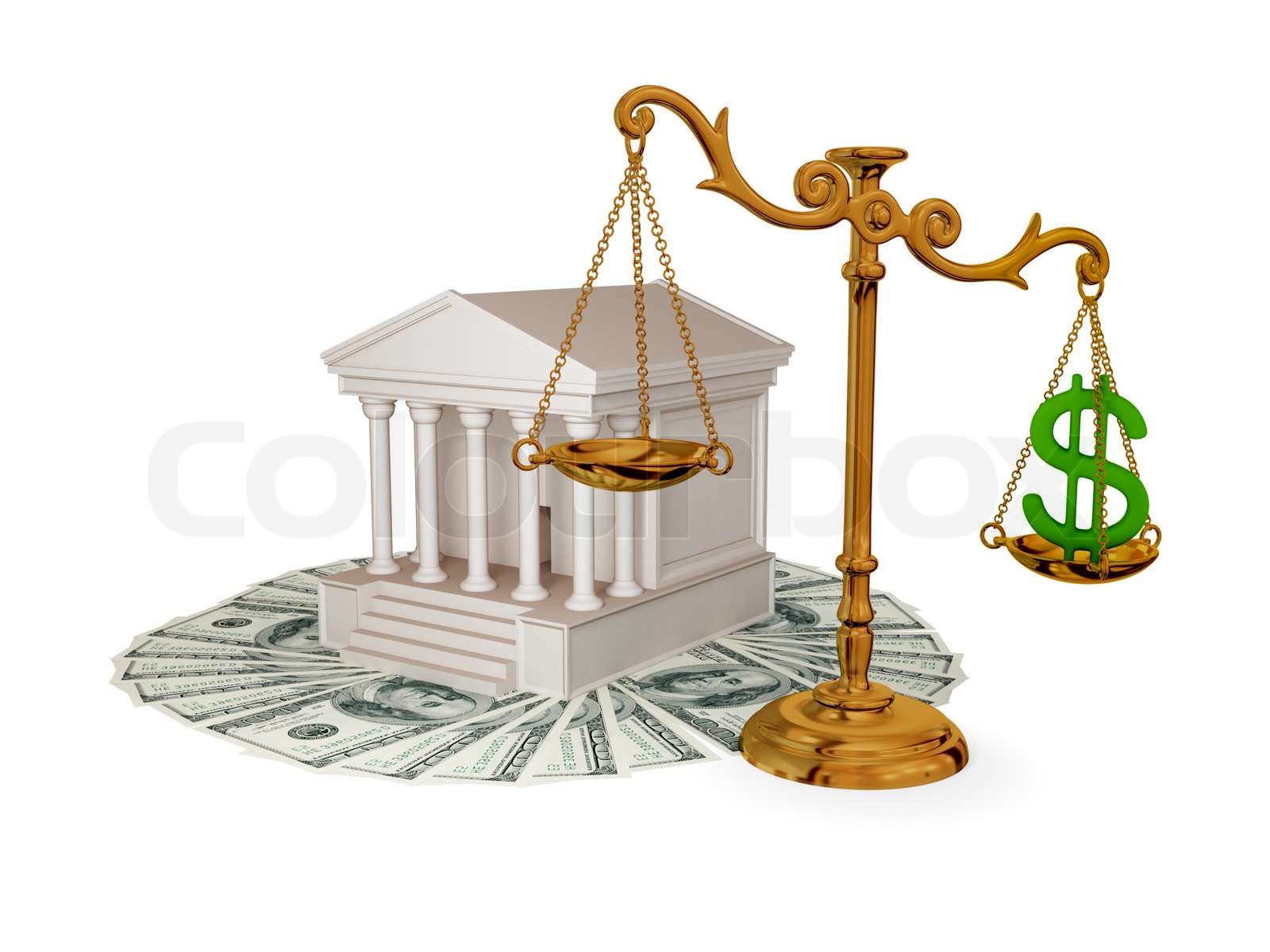 Court, money, golden scales with dollar sign | Stock image | Colourbox
