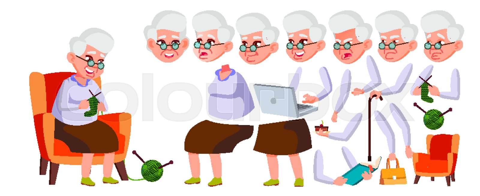 Old Woman Vector. Senior Person Portrait. Elderly People. Aged ...