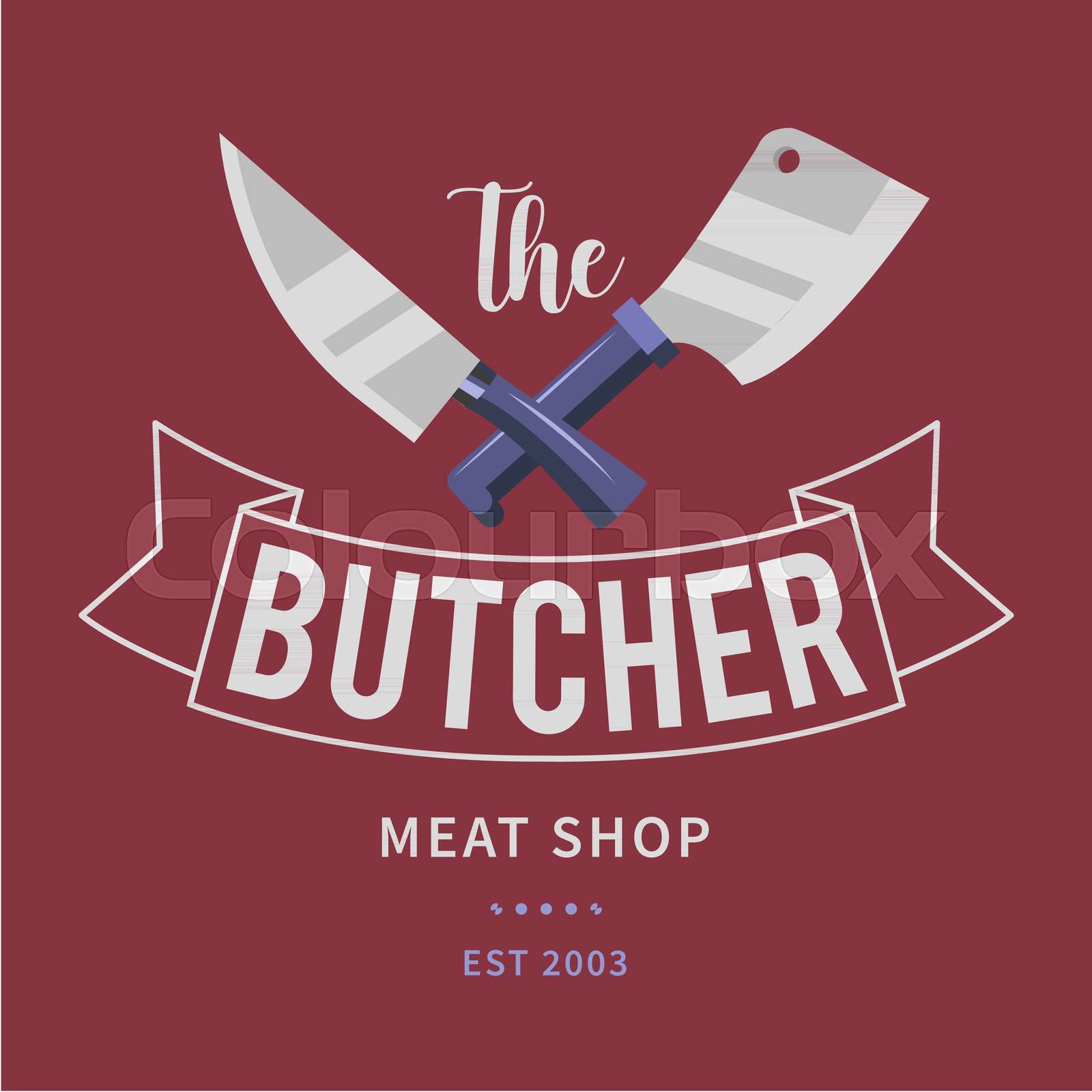 Logo of Butcher meat shop with Cleaver and Chefs knives, text the ...