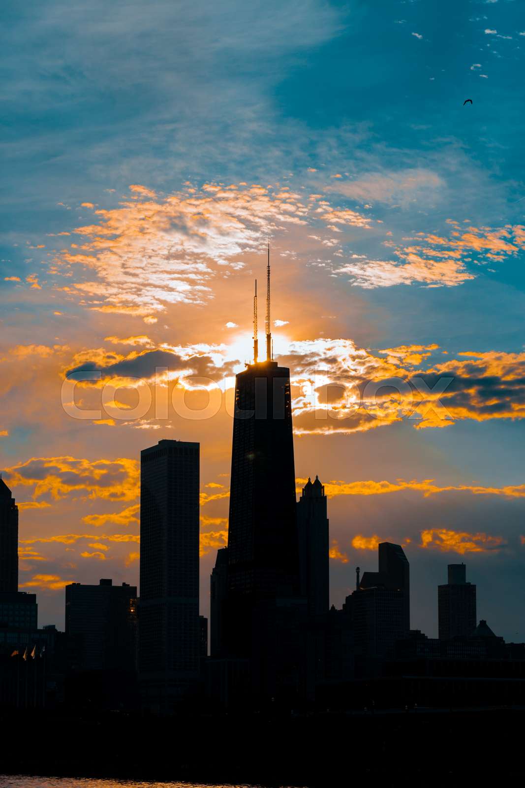 Chicago Skyline Sunset Silhouette