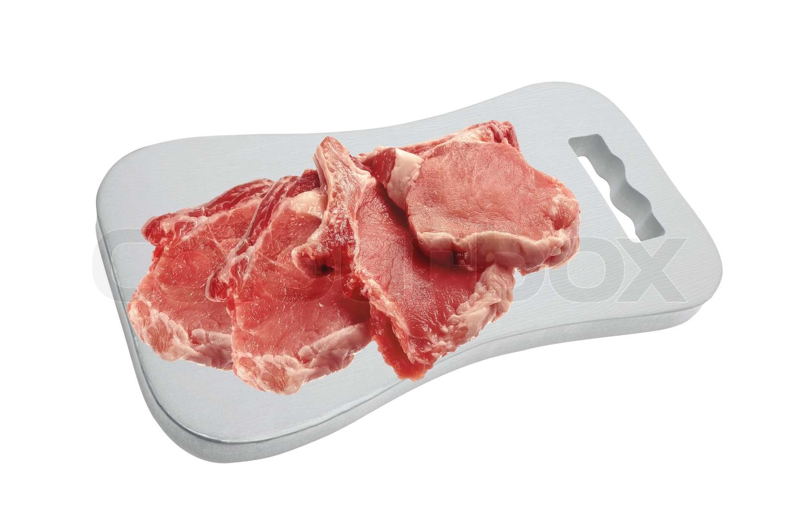 råt kød : fersk oksekød svine mørbrad stykker på træ isoleret over ...