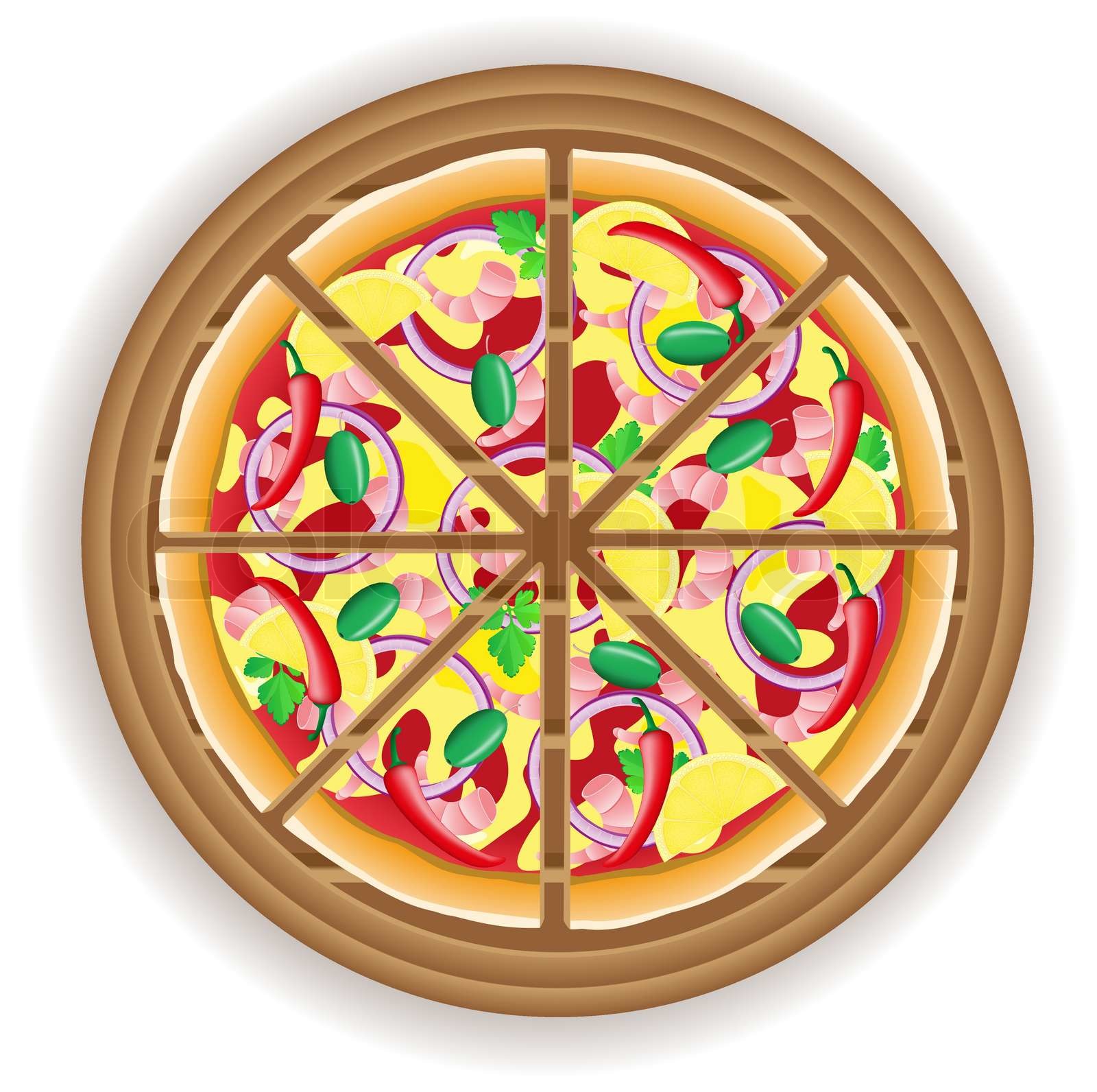 pizza cut on a wooden board vector illustration | Stock vector | Colourbox