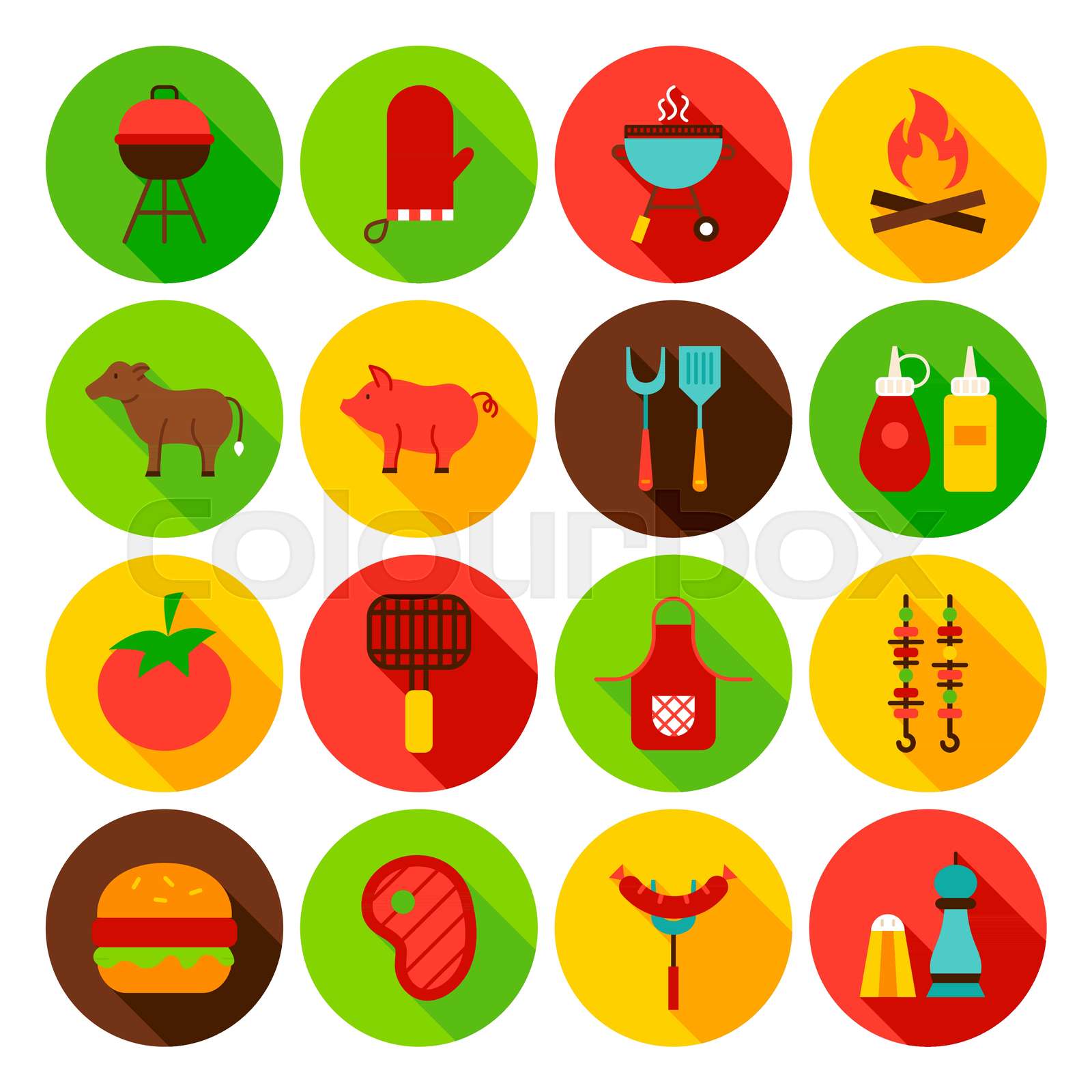 Barbecue Food Circle Icons Set | Stock vector | Colourbox