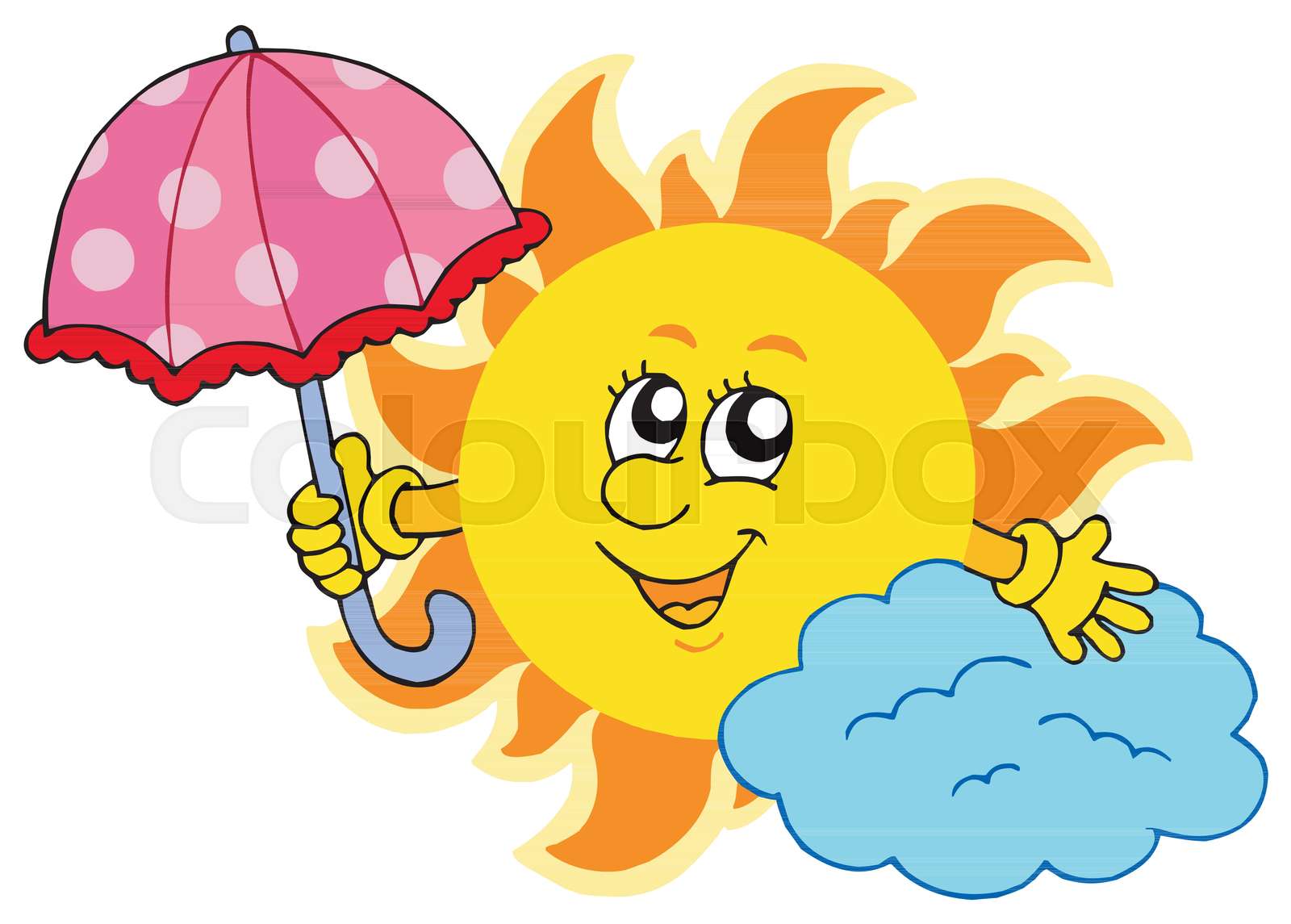 Cute cartoon Sun with umbrella | Stock vector | Colourbox
