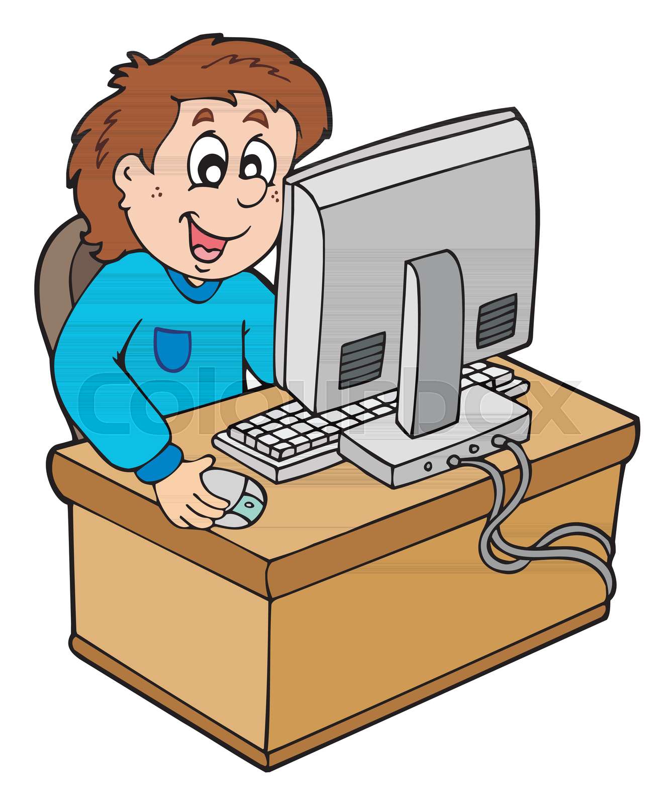 Cartoon boy working with computer | Stock vector | Colourbox