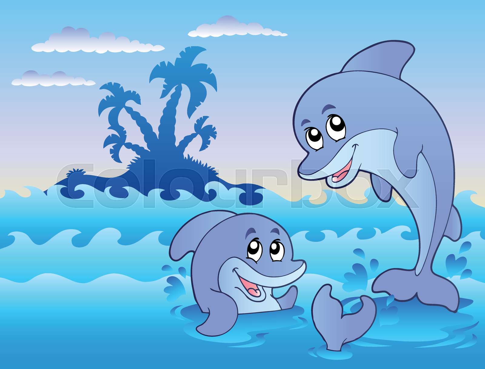 cartoon, delfin, anschauend | Stock-Vektor | Colourbox