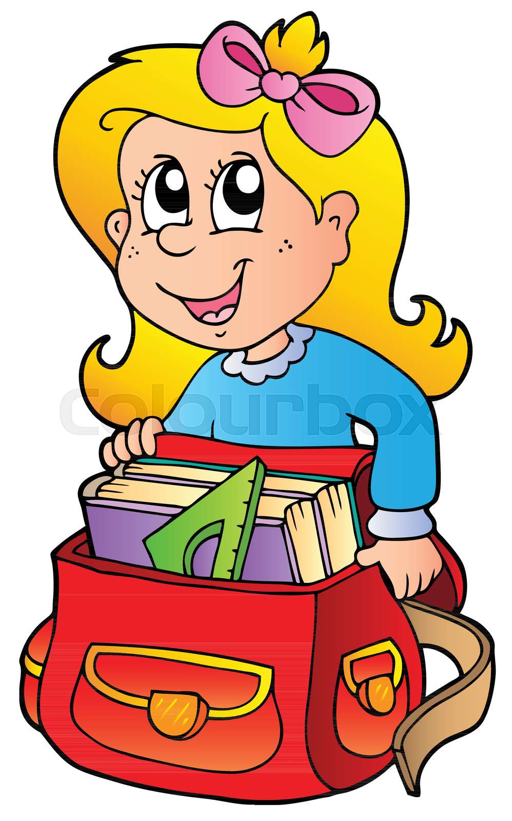 Girl Packing Suitcase Clipart