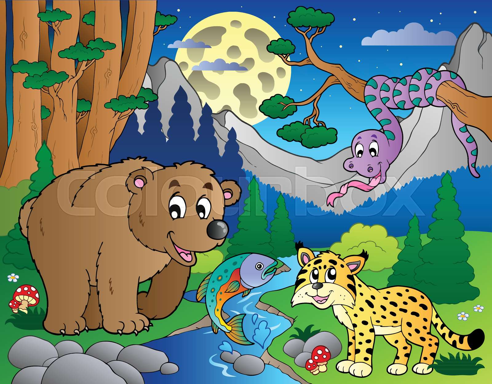 Forest scene with happy animals 1 | Stock vector | Colourbox