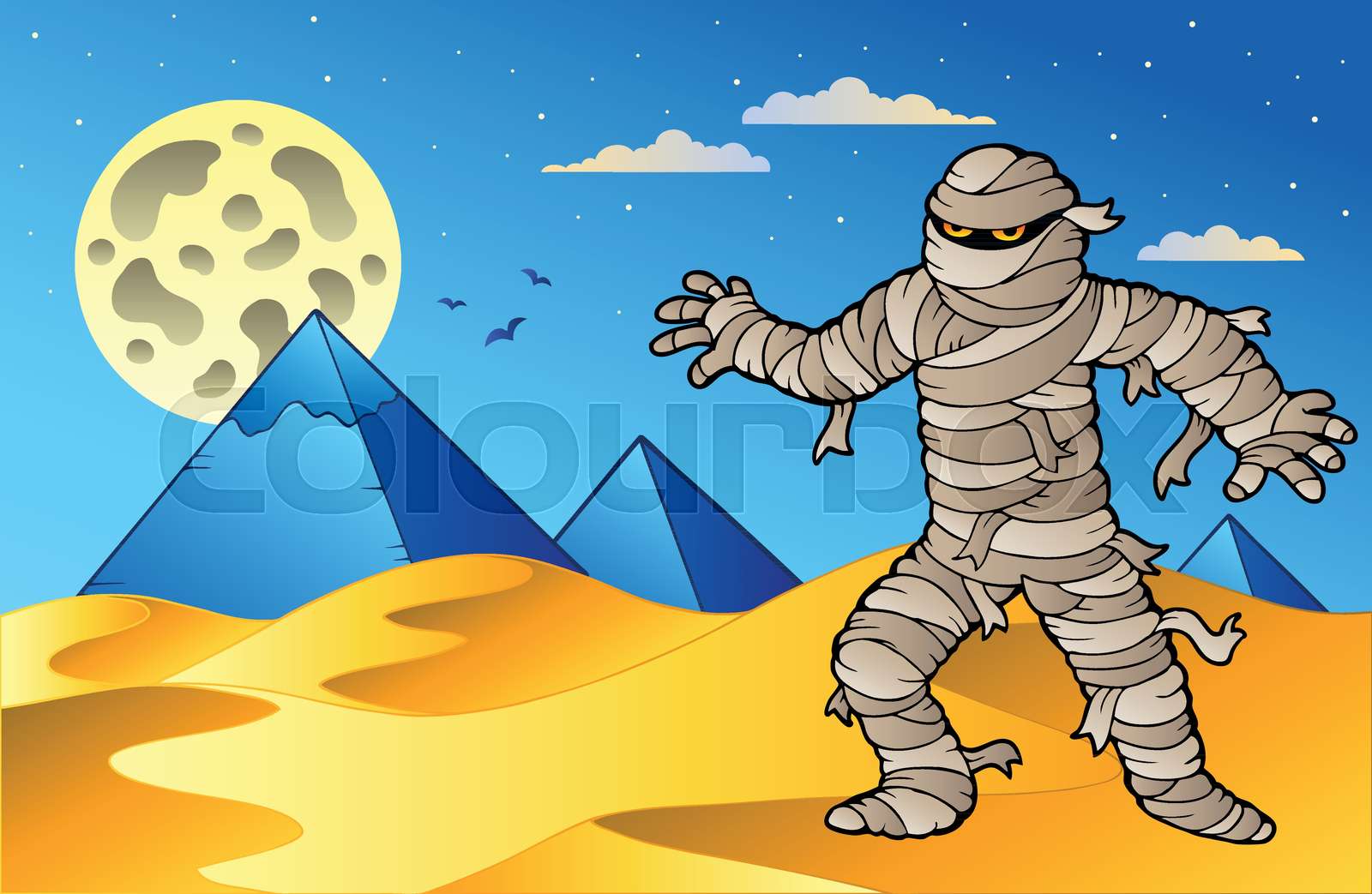Night scene with mummy and pyramids | Stock vector | Colourbox