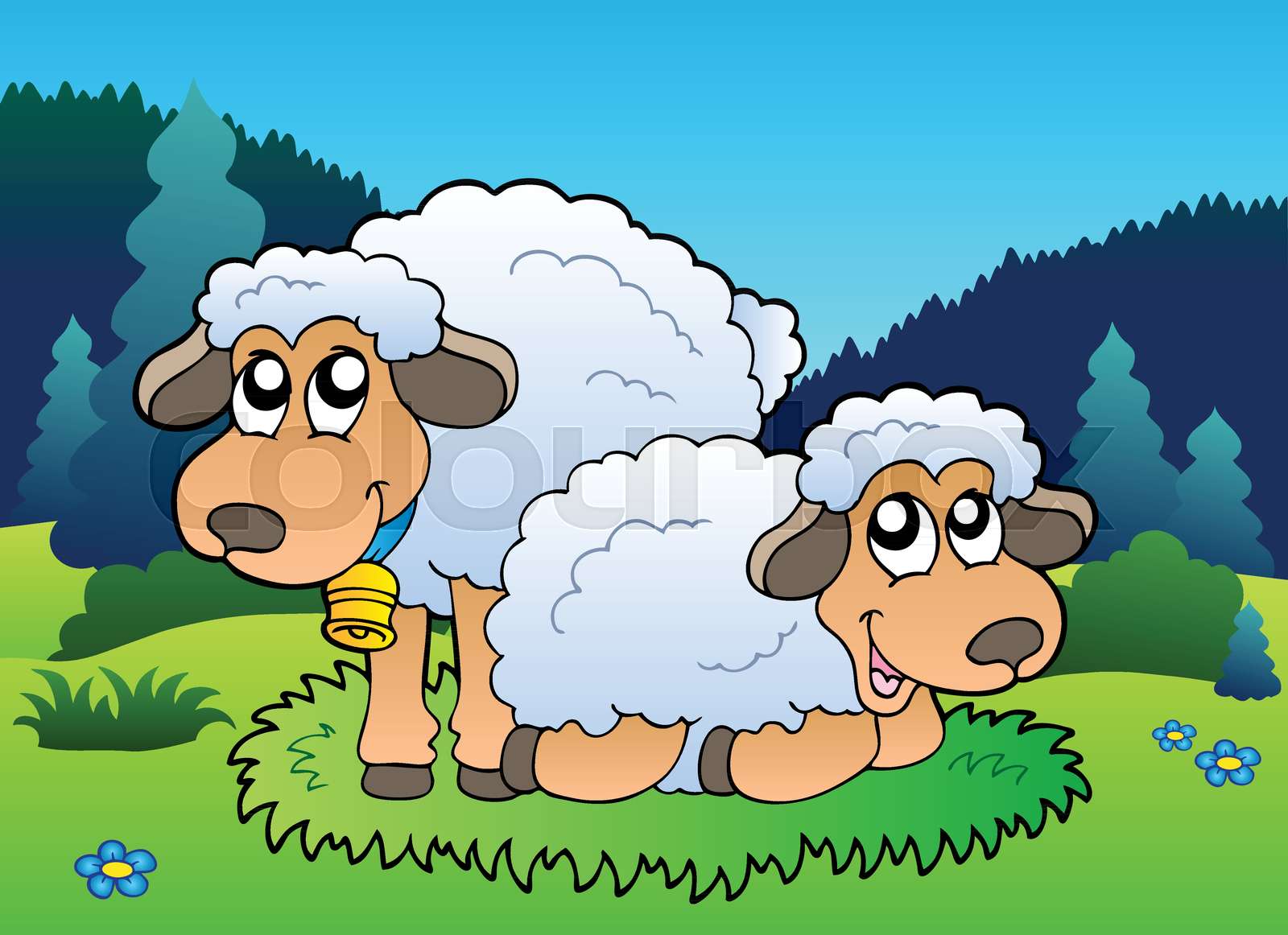 Two sheep on meadow | Stock vector | Colourbox