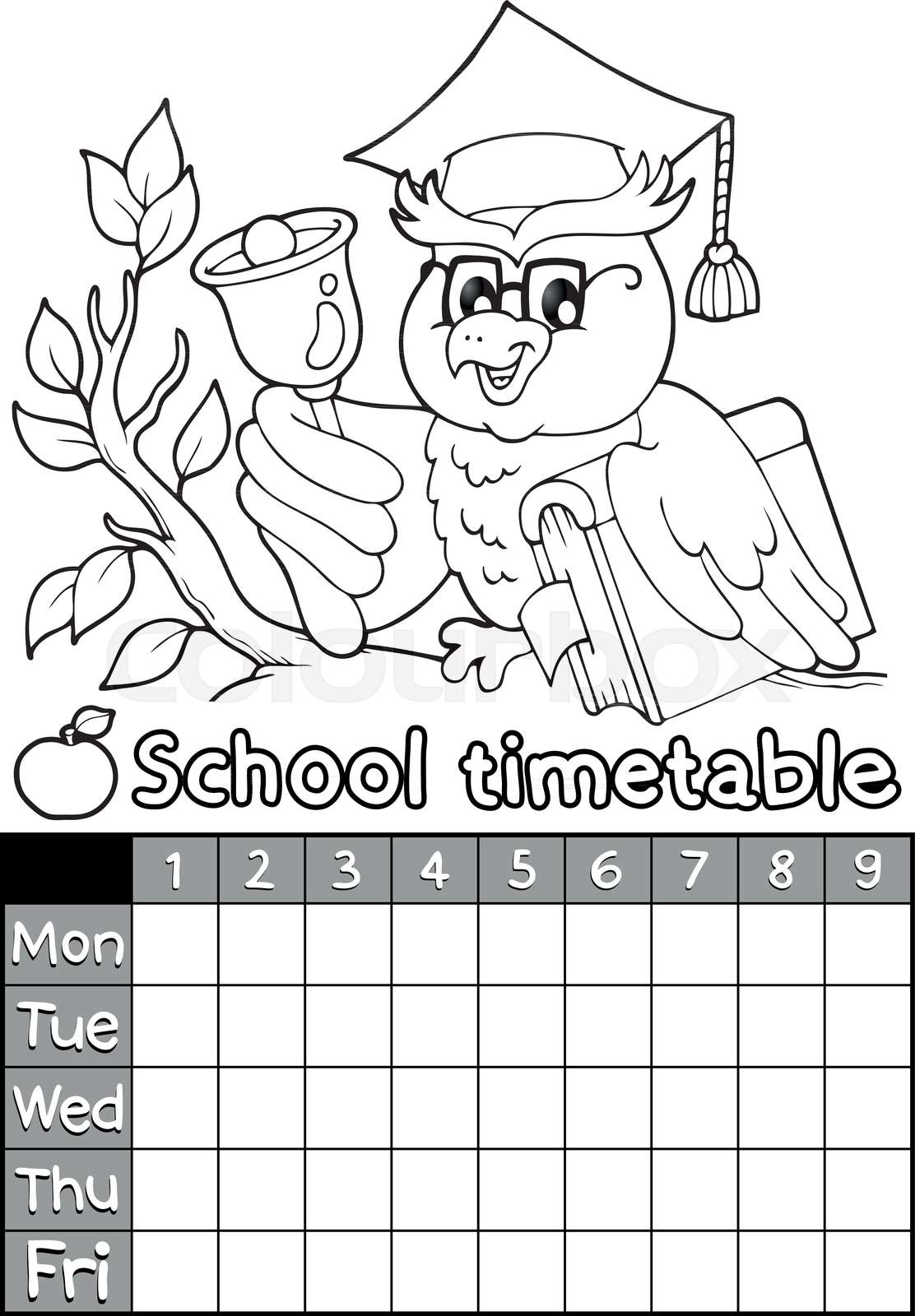 Coloring book timetable topic 4 | Stock vector | Colourbox