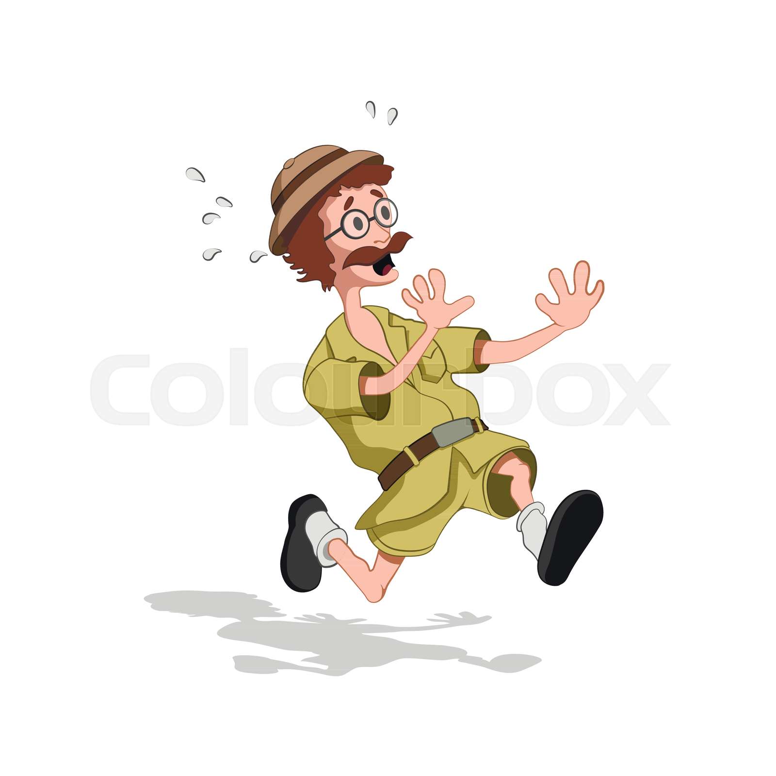 Scared professor in cartoon style. Image of runing hunter in isometric ...