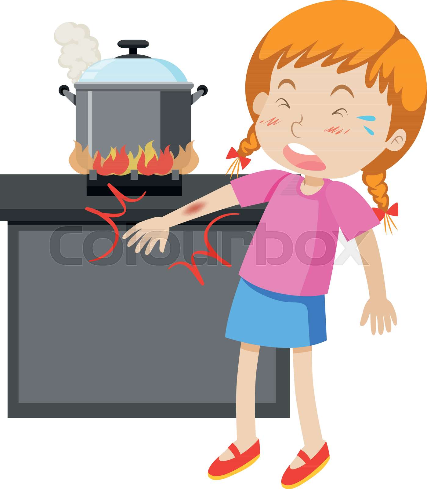 A girl with burned arm | Stock vector | Colourbox