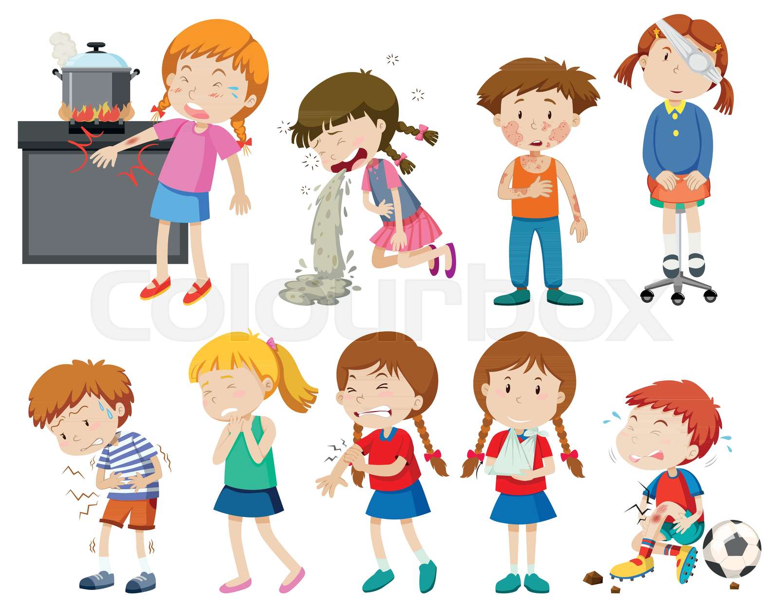 Set of sick and injured children | Stock vector | Colourbox