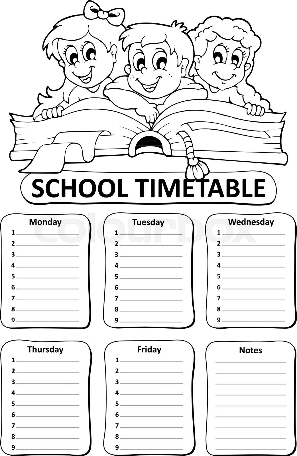 Black and white school timetable theme 6 | Stock vector | Colourbox