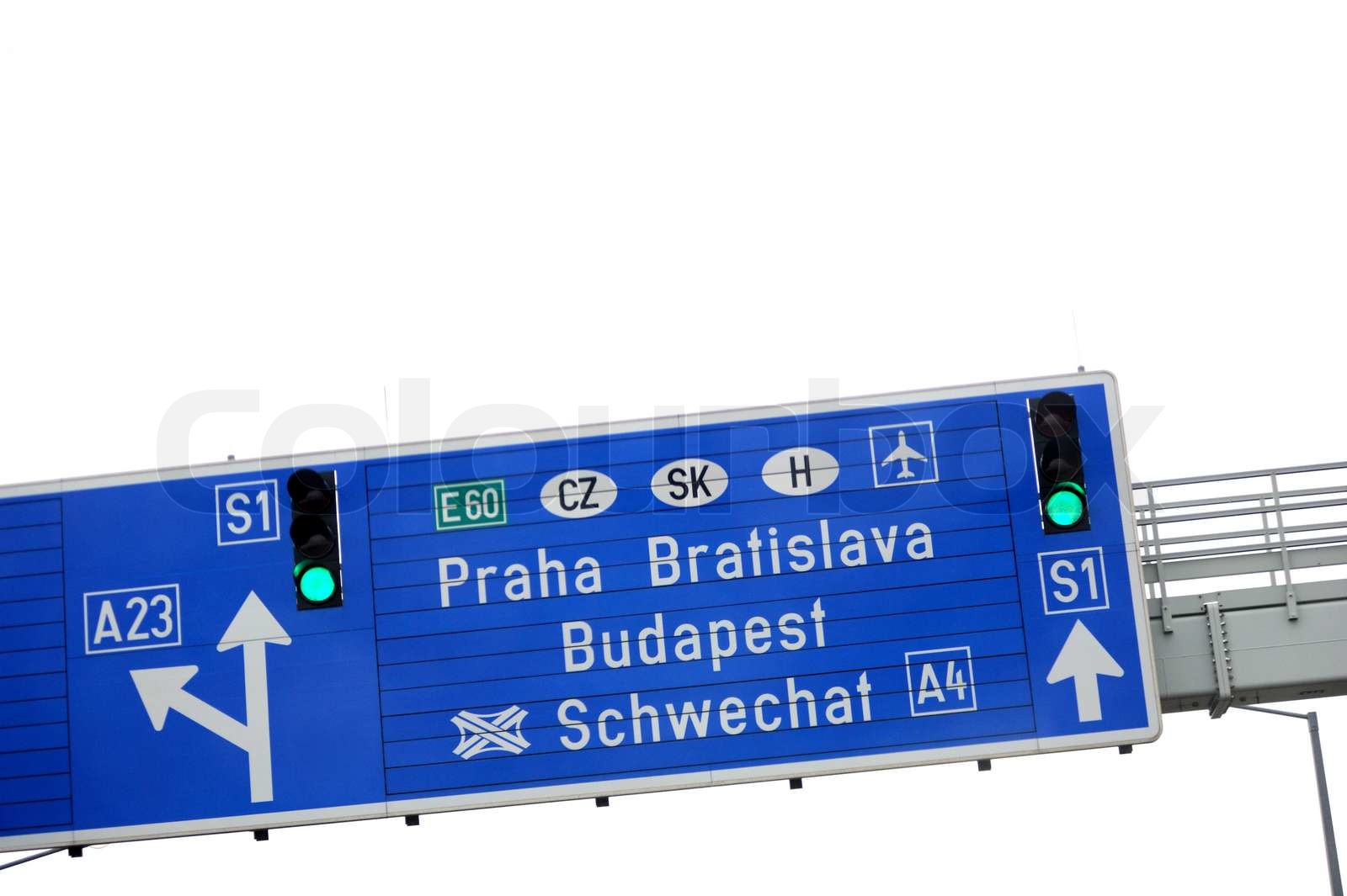European highway sign - direction and exit sign to Praha, Bratislava ...