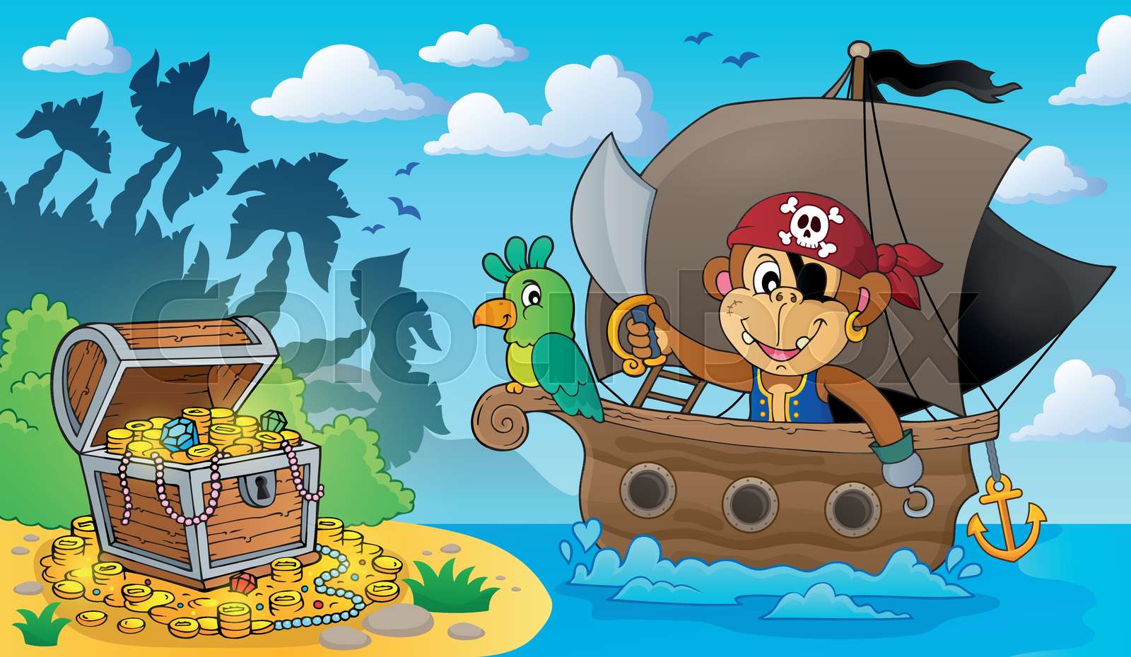 Boat with pirate monkey theme 3 | Stock vector | Colourbox