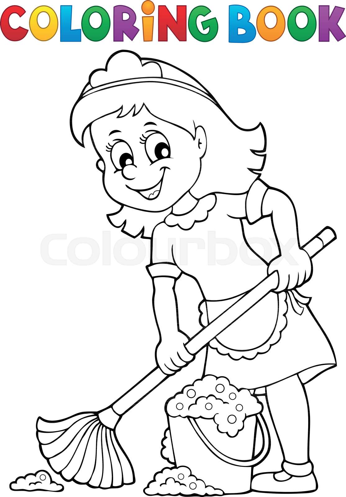 Coloring book cleaning lady 2 | Stock vector | Colourbox