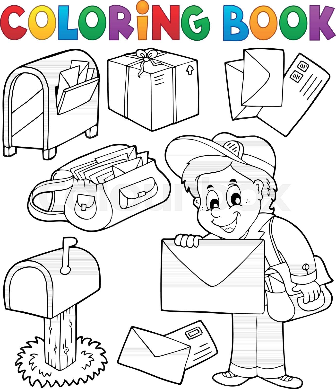 Coloring book with postman thematics | Stock vector | Colourbox