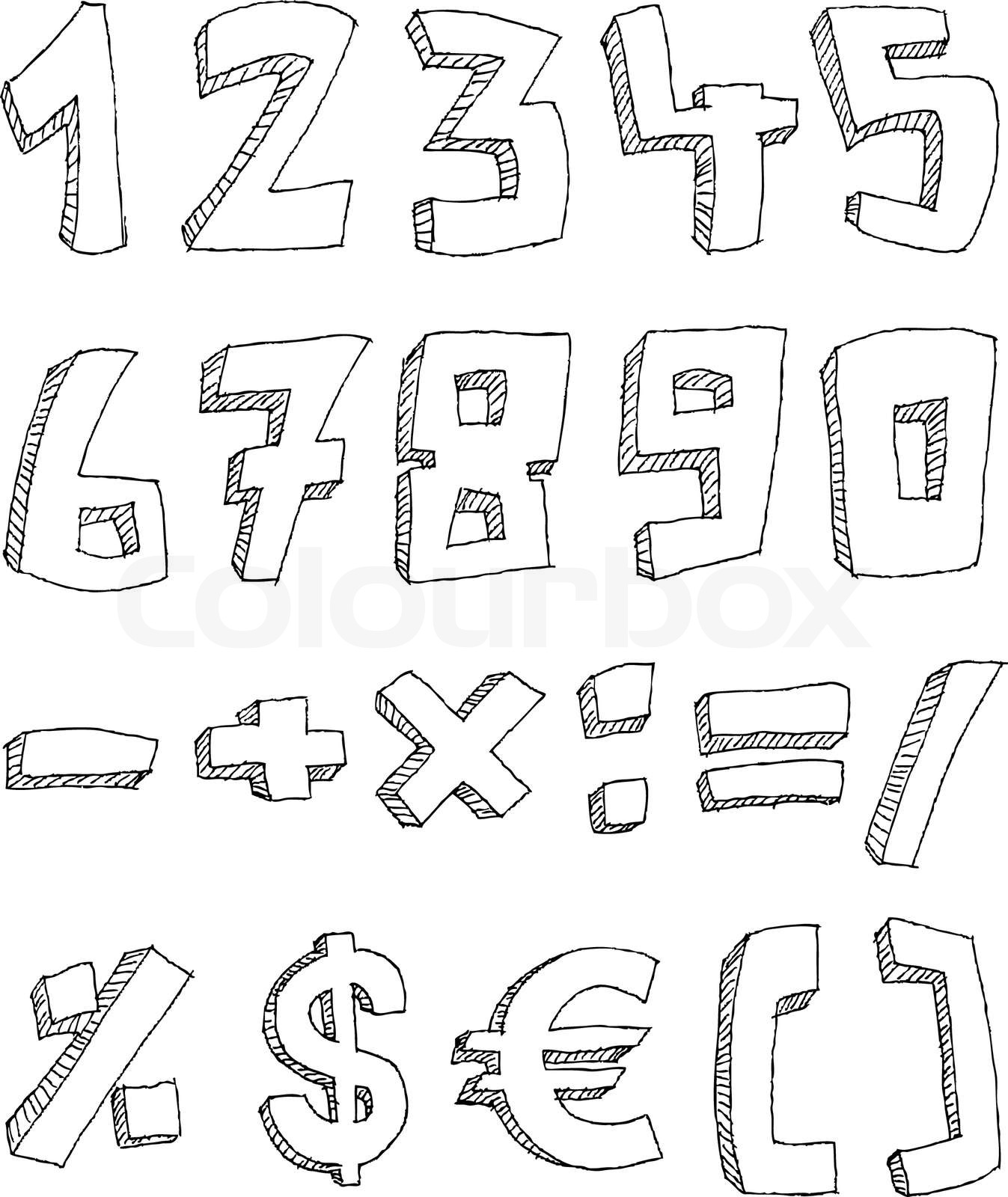 Vector hand gezogenen Zahlen und Mathematik Zeichen | Stock-Vektor ...