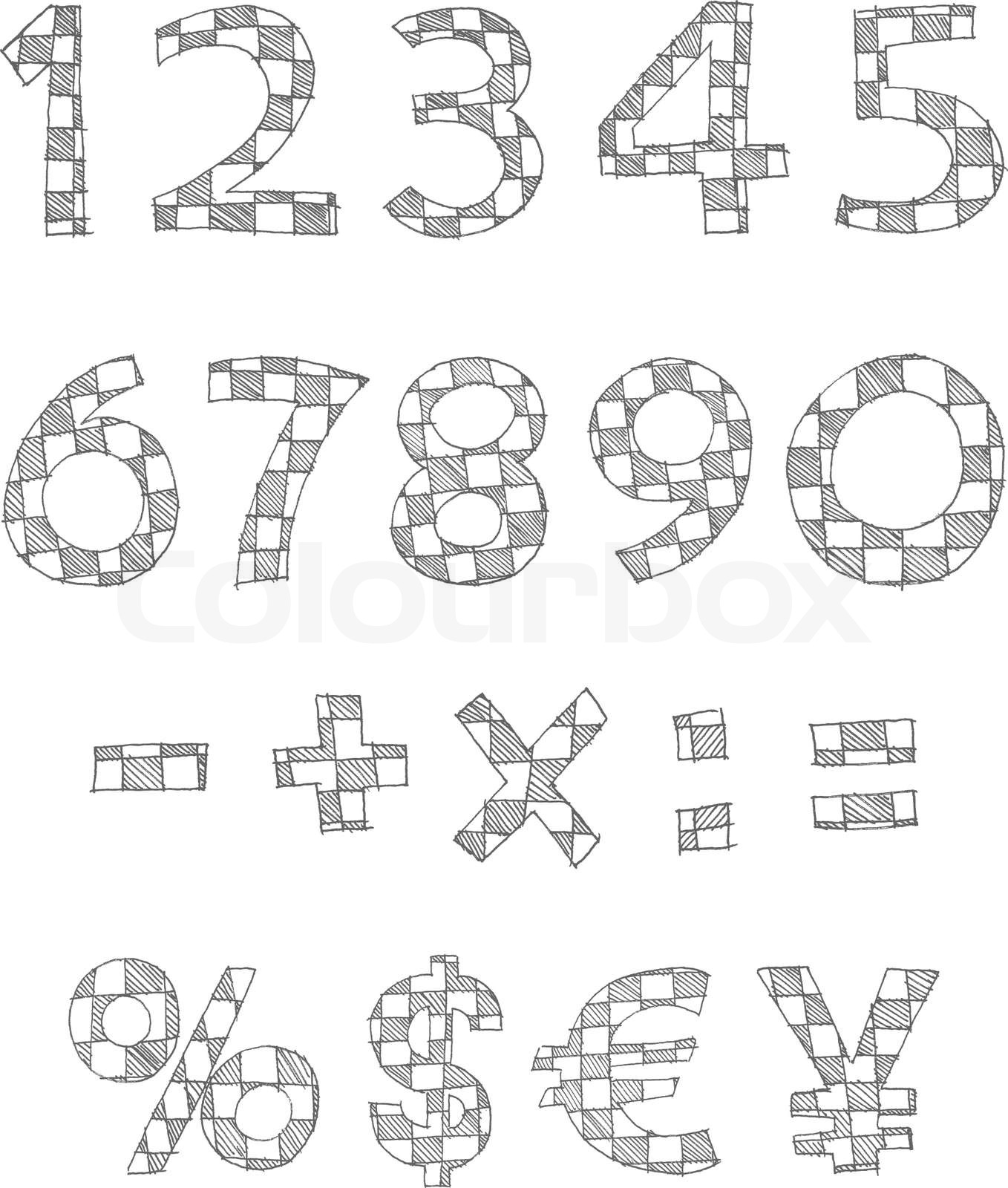 Hand geschrieben karierten Zahlen und Mathematik Zeichen | Stock-Vektor | Colourbox
