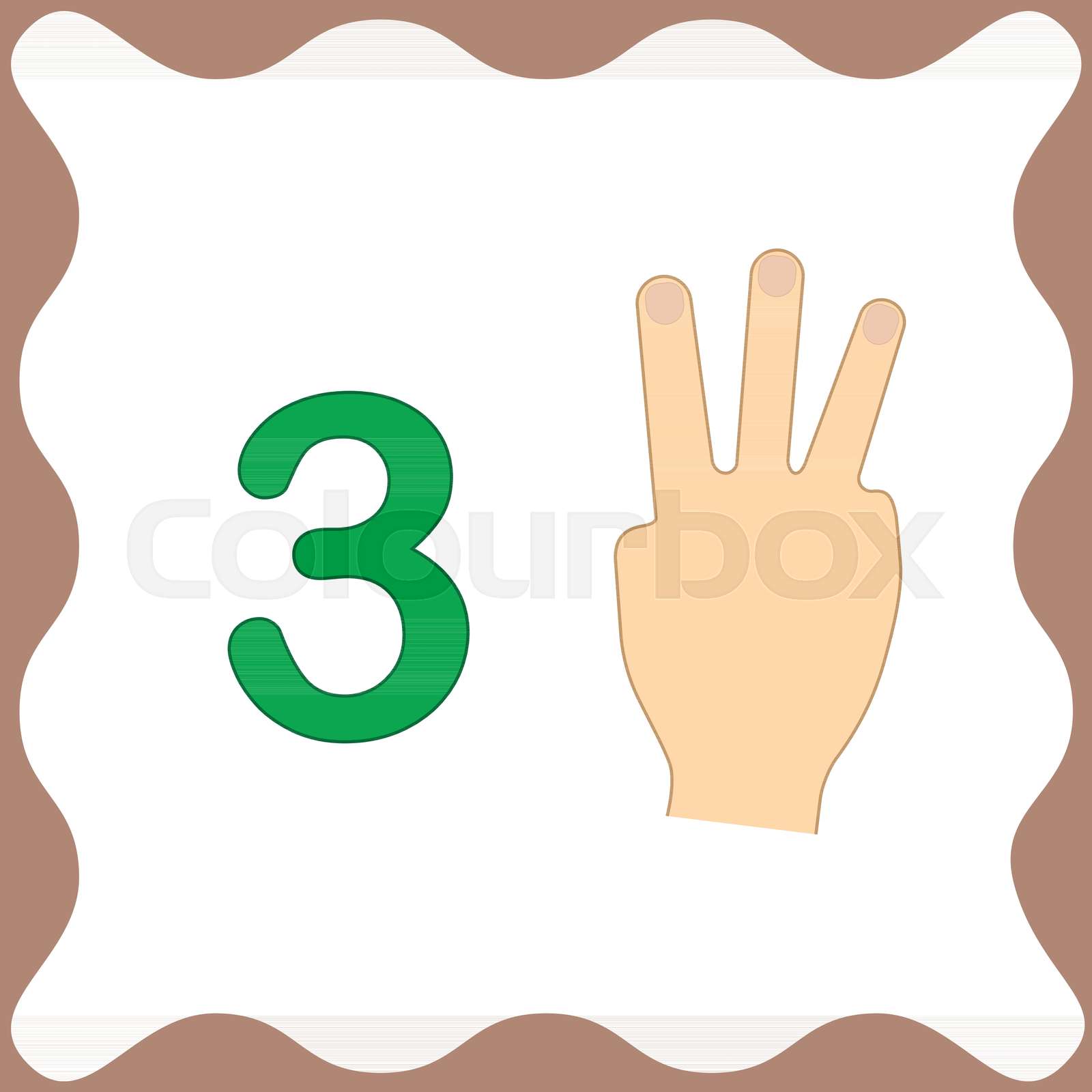 Number 3 (three), educational card, learning counting with fingers of ...