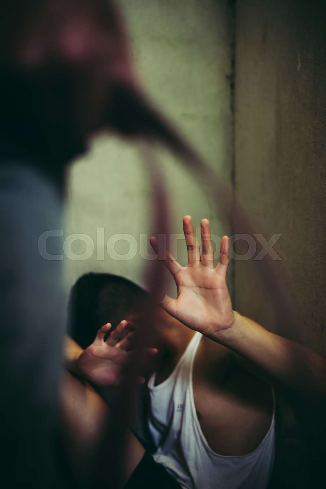 Father wants to beat son with belt, family violence concept | Stock ...