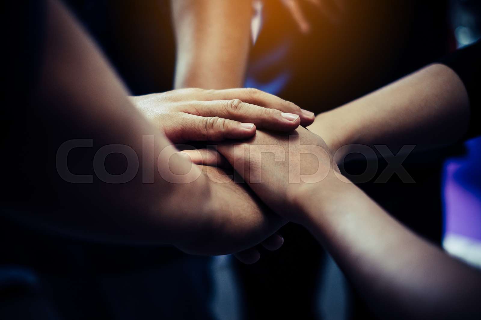 Group of people joining their hands. Hand hold togethet in team for ...