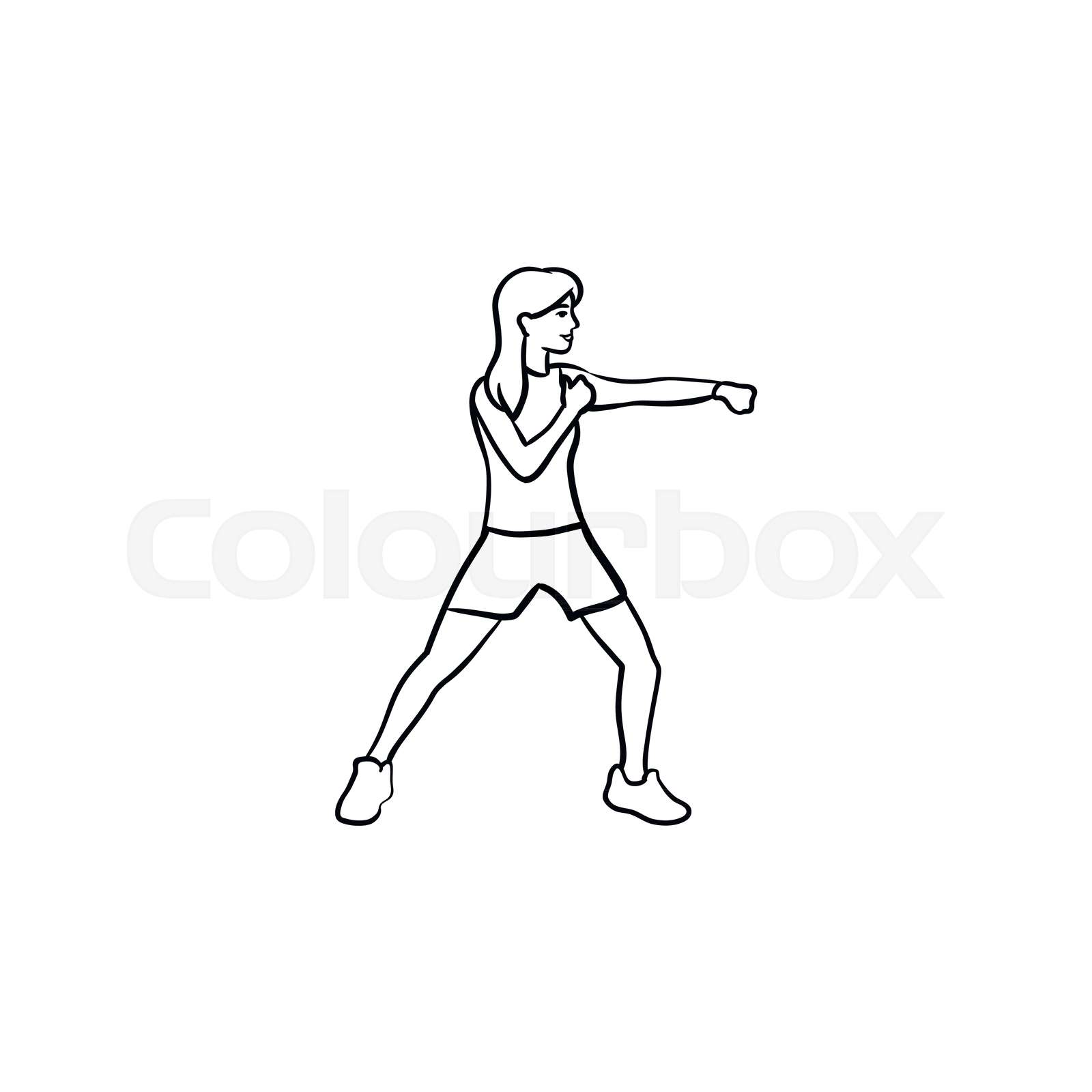 Female boxer hand drawn outline doodle icon. | Stock vector | Colourbox