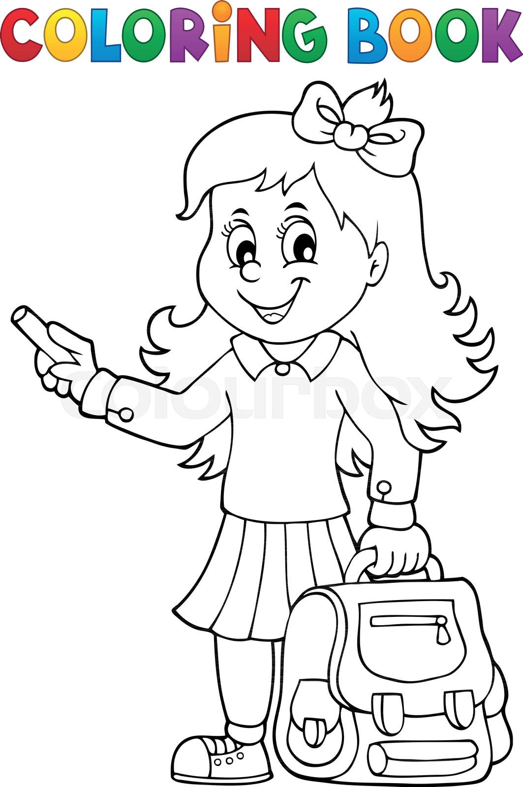 Coloring book happy pupil girl theme 3 | Stock vector | Colourbox