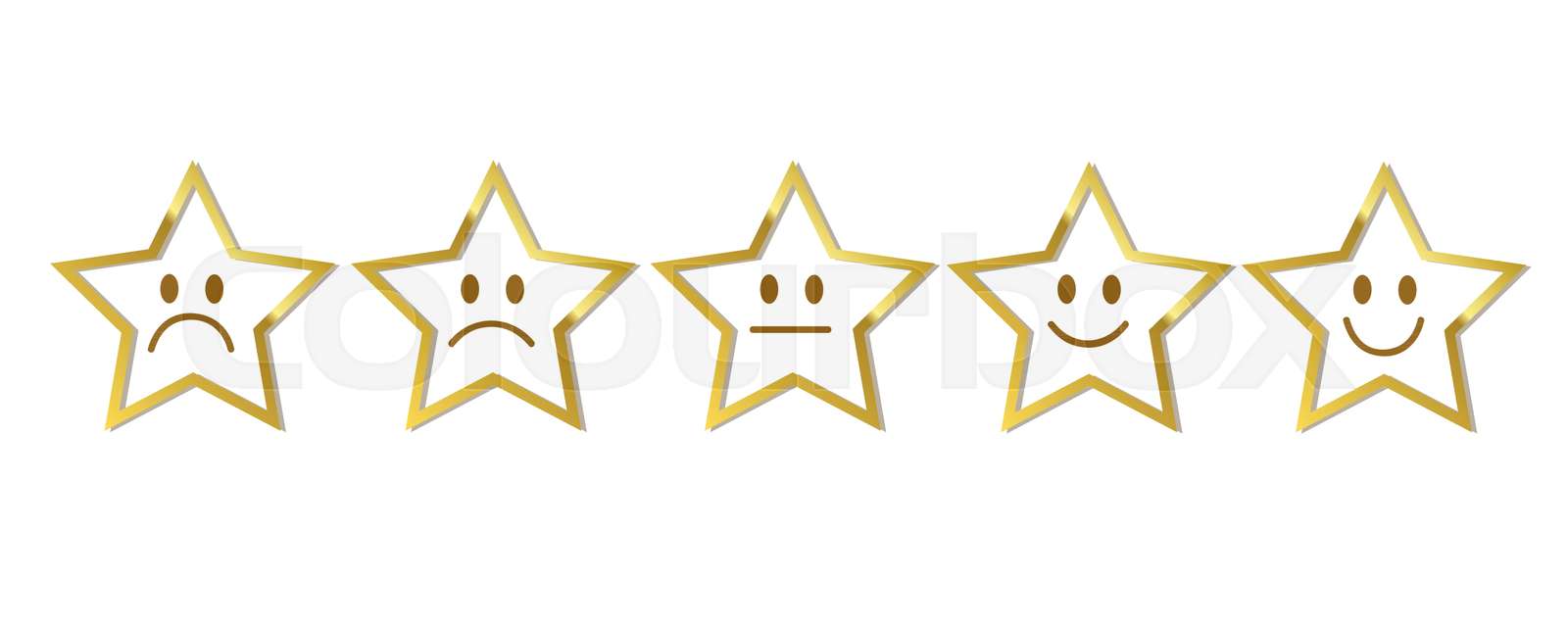 gold rating stars feedback smileys set | Stock-Vektor | Colourbox