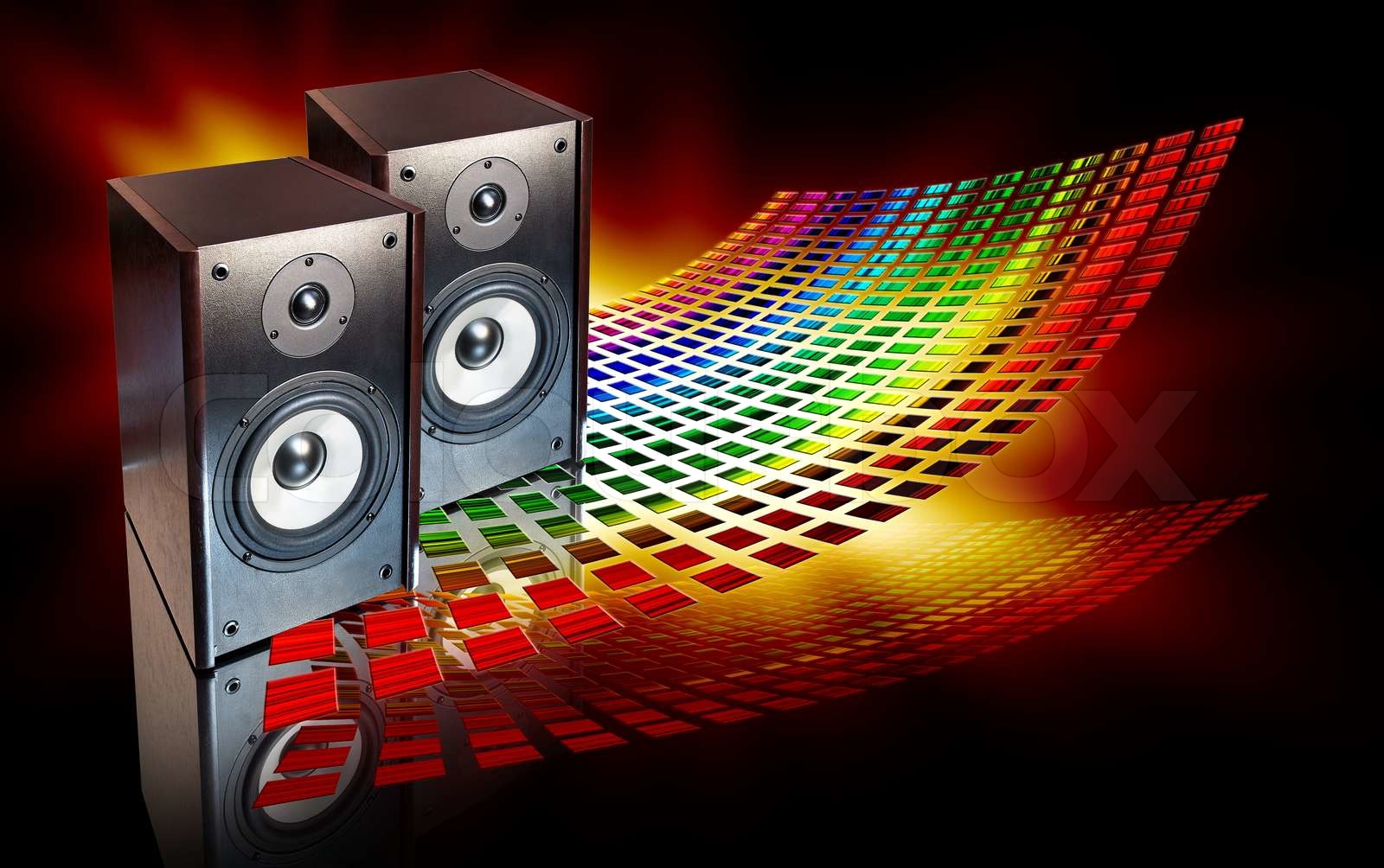 two audio speakers on abstract colored background | Stock image | Colourbox