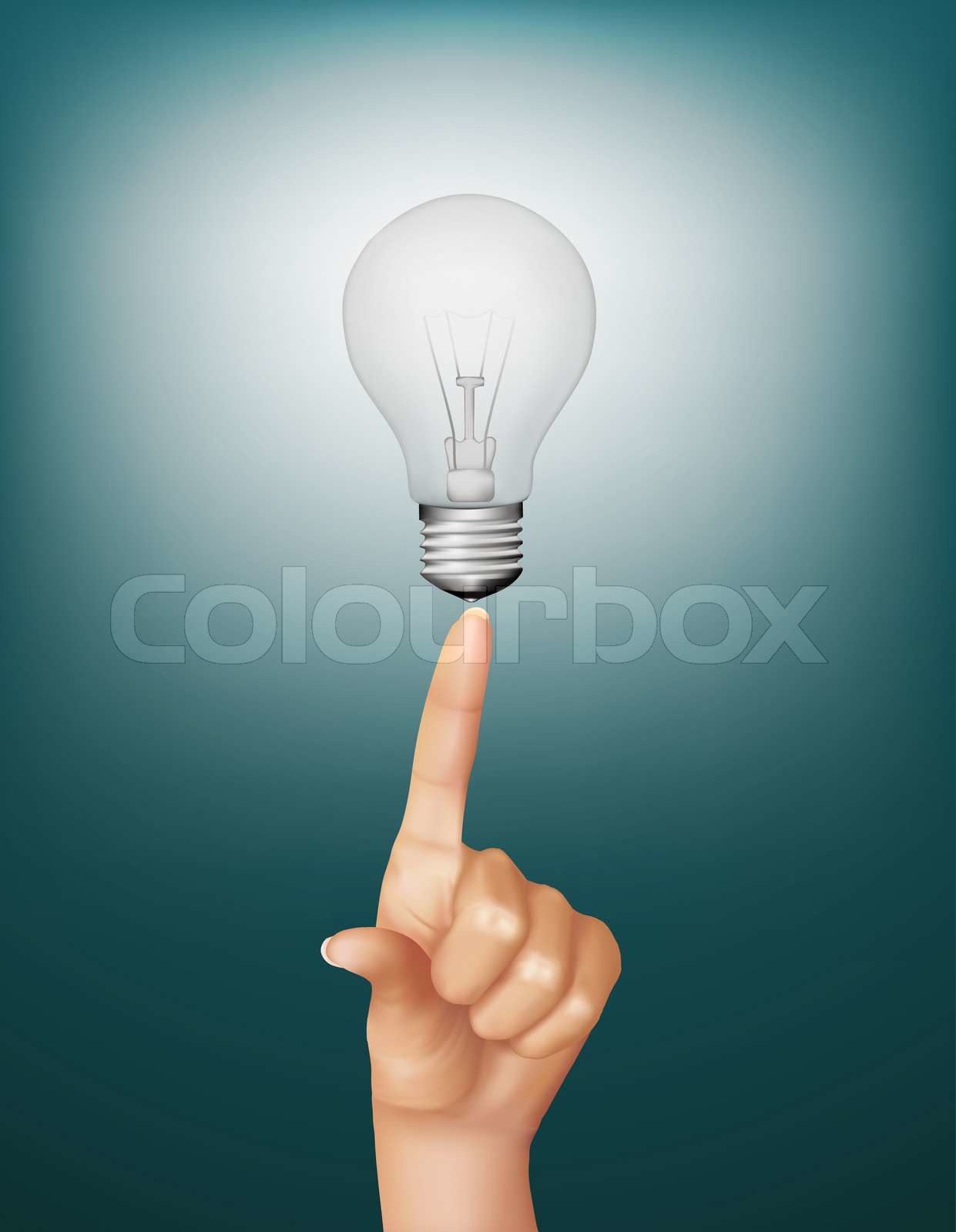 Finger touching brightly lit light bulb. Concept of idea. | Stock image ...