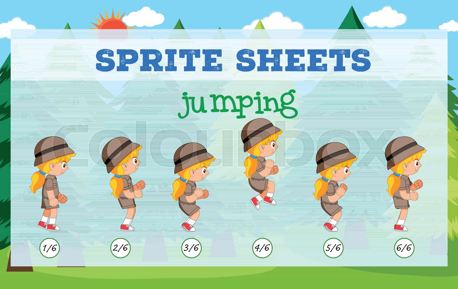Sprite sheet girl jumping | Stock vector | Colourbox