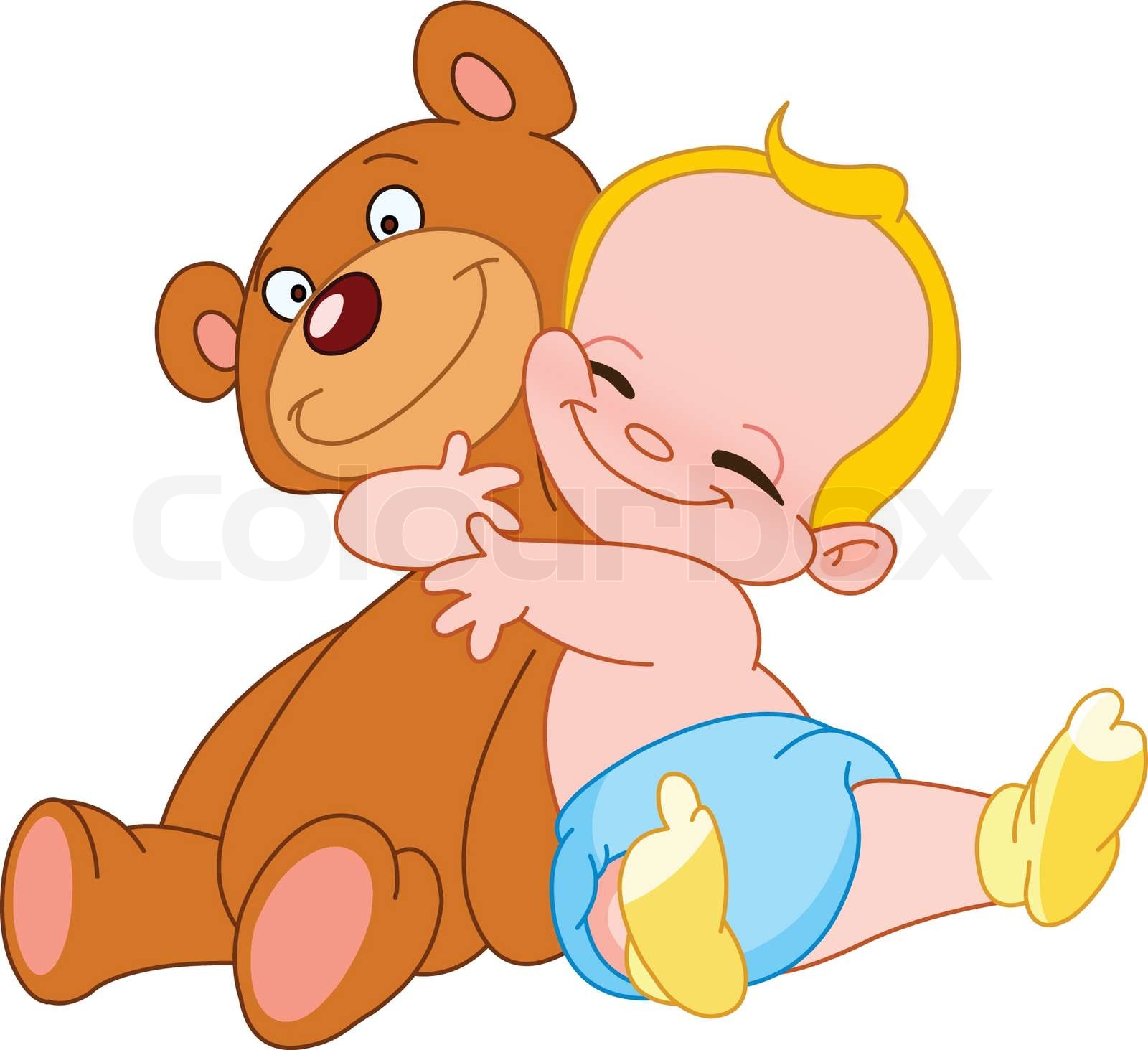 Cheerful baby hugging his teddy bear | Stock vector | Colourbox