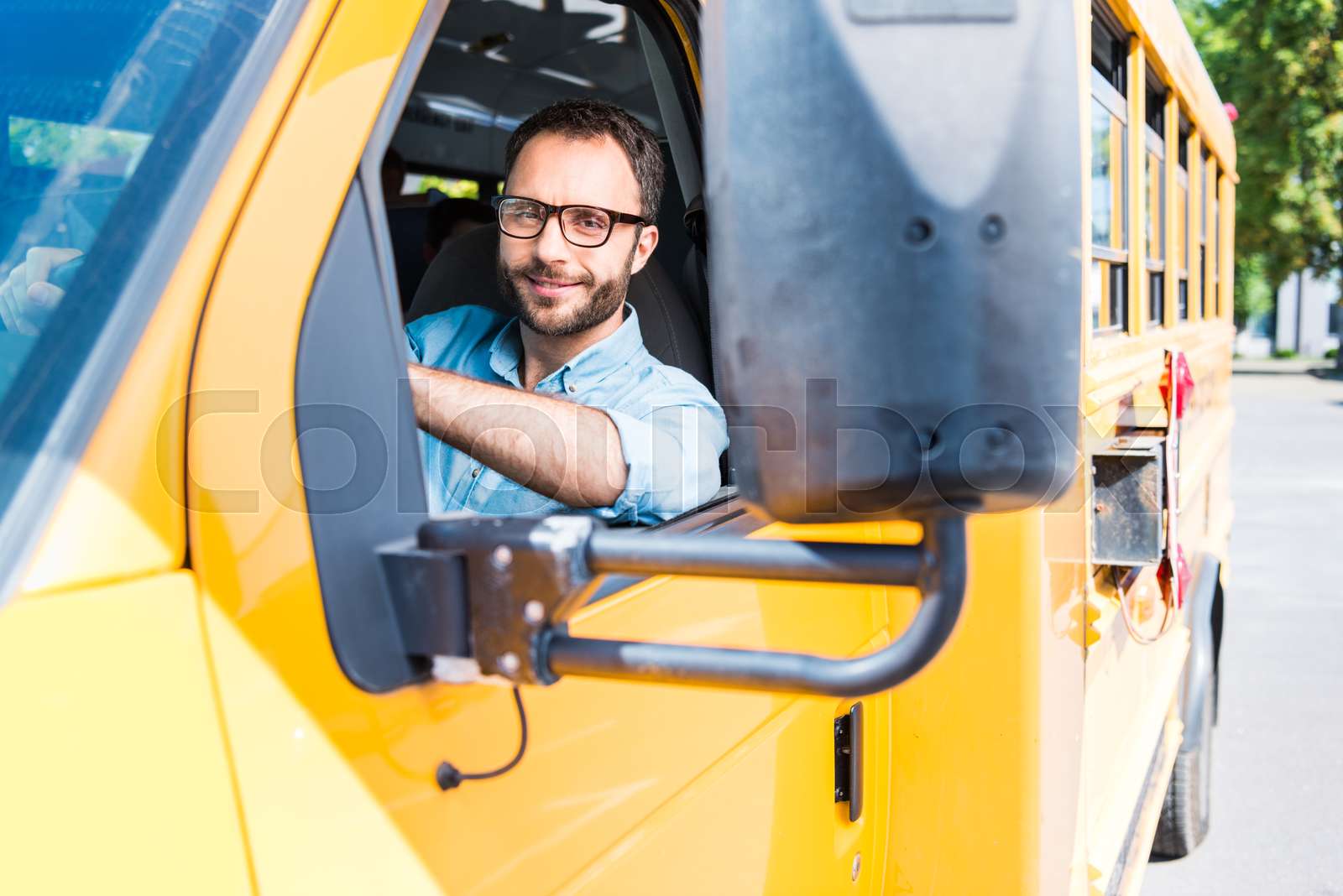 handsome smiling school bus driver looking at camera | Stock image ...