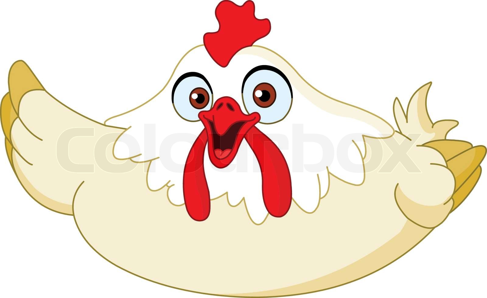 Cartoon kylling præsenterer sig med sin vinge | Stock vektor | Colourbox