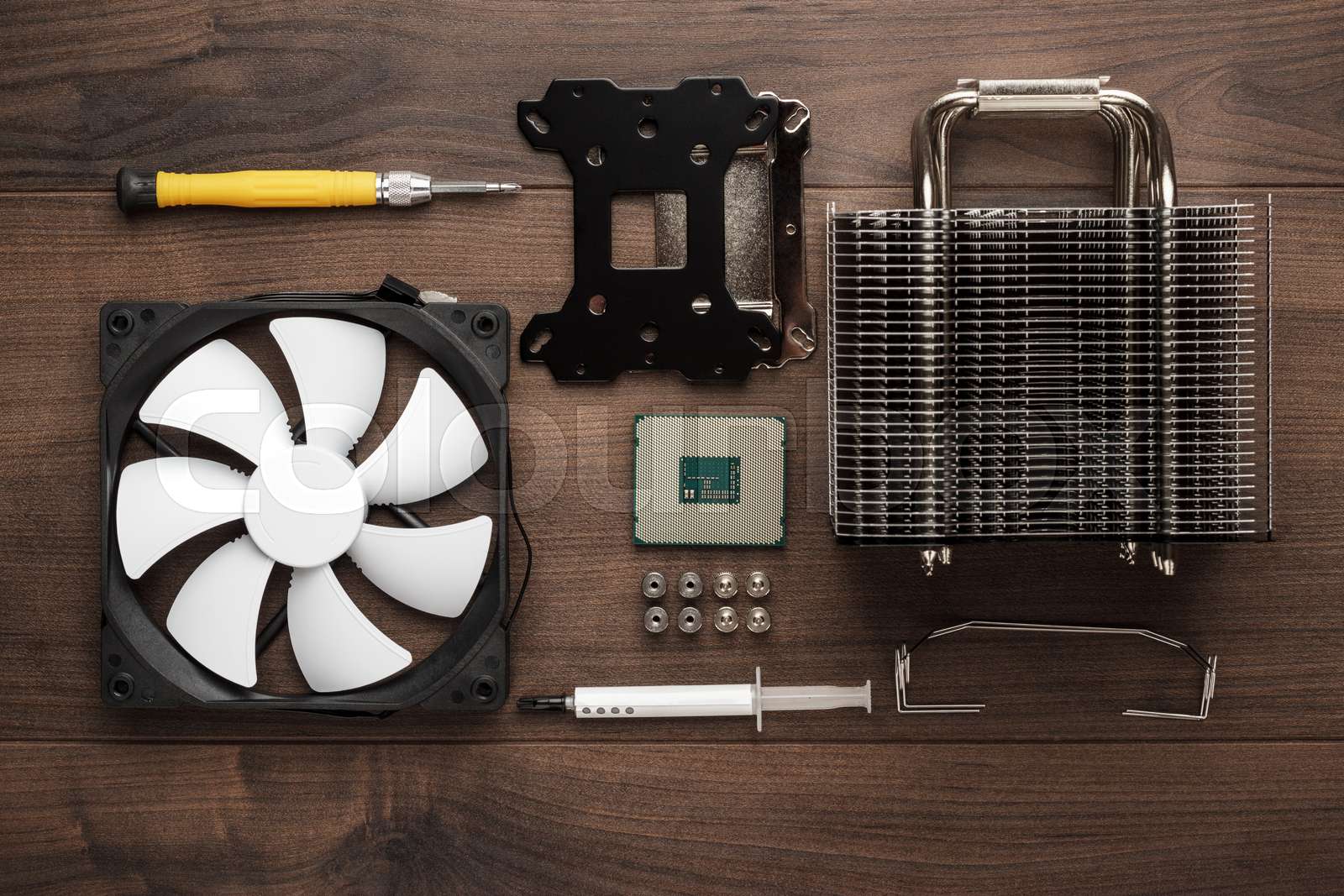 cpu and other computer parts on the table | Stock image | Colourbox