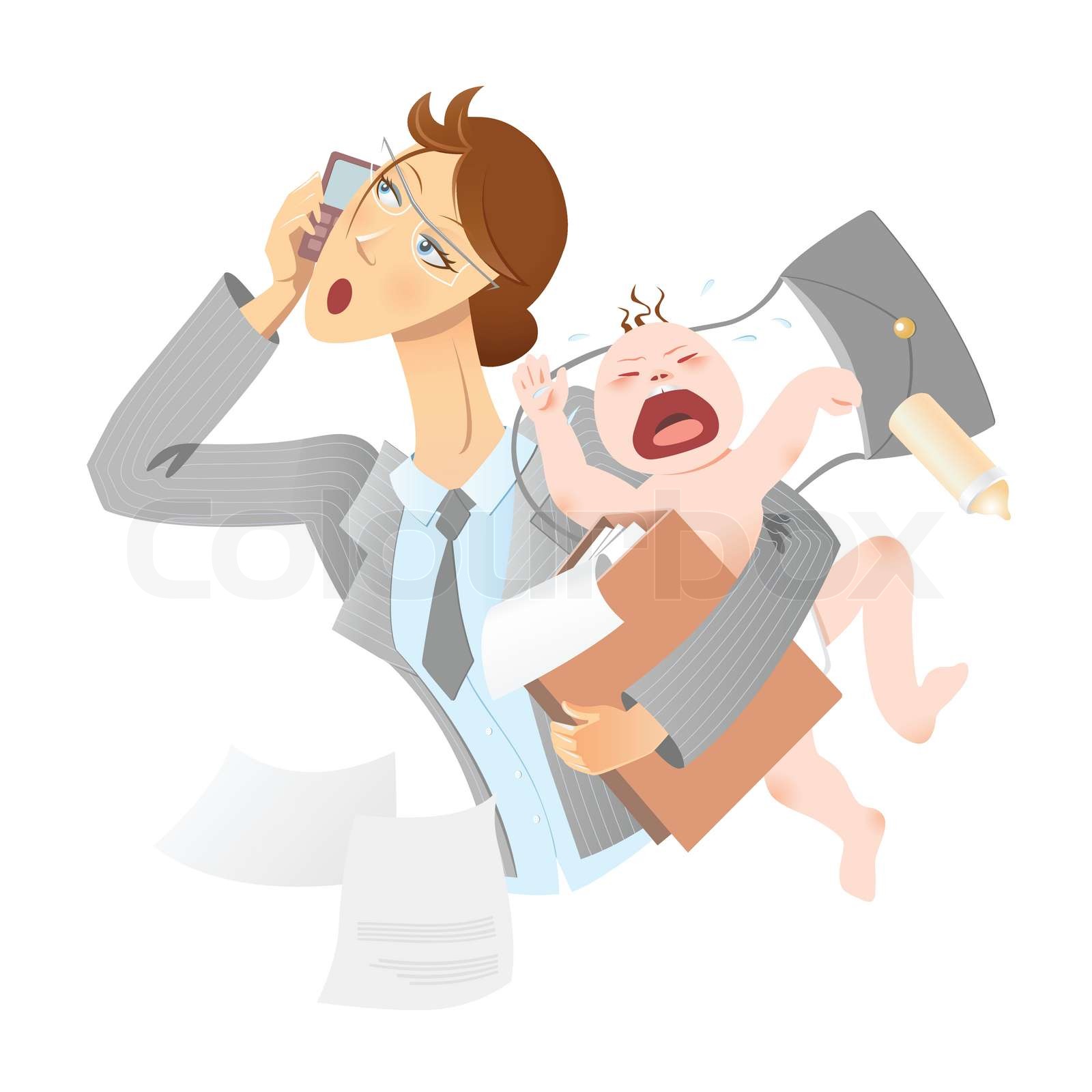 a working mother with a baby speaking mobile phone | Stock vector ...