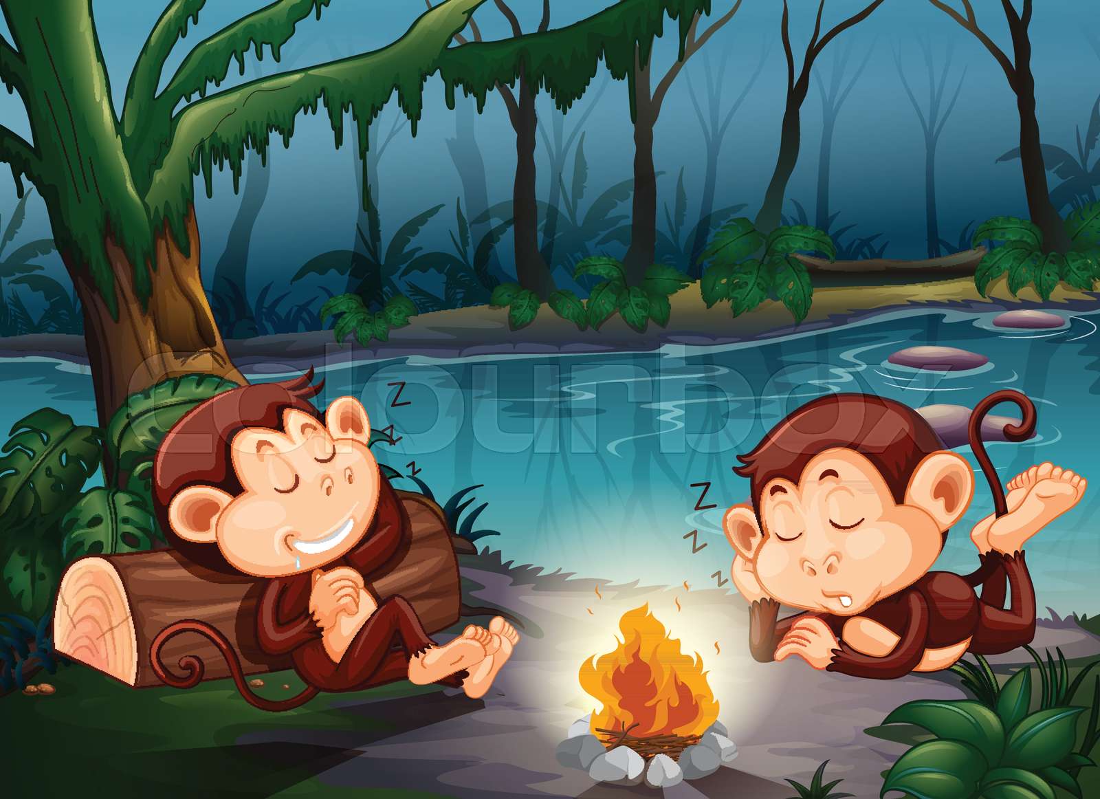 Monkey sleeping in the forest | Stock vector | Colourbox