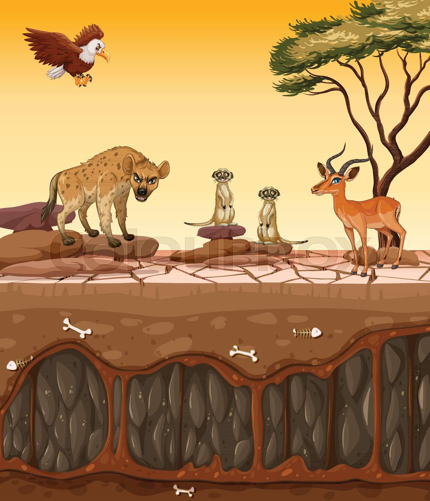 A dry land and wild animals | Stock vector | Colourbox