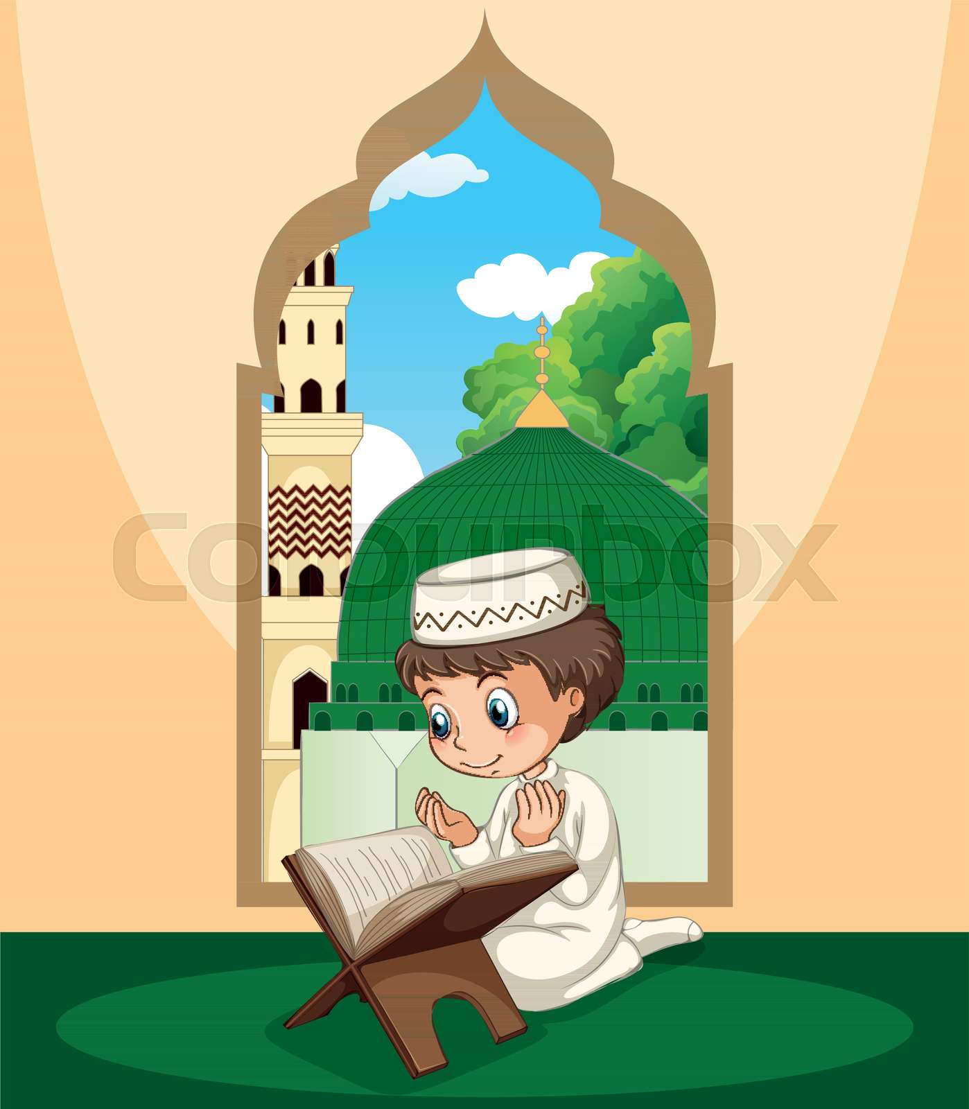 A muslim boy study qur'an | Stock vector | Colourbox