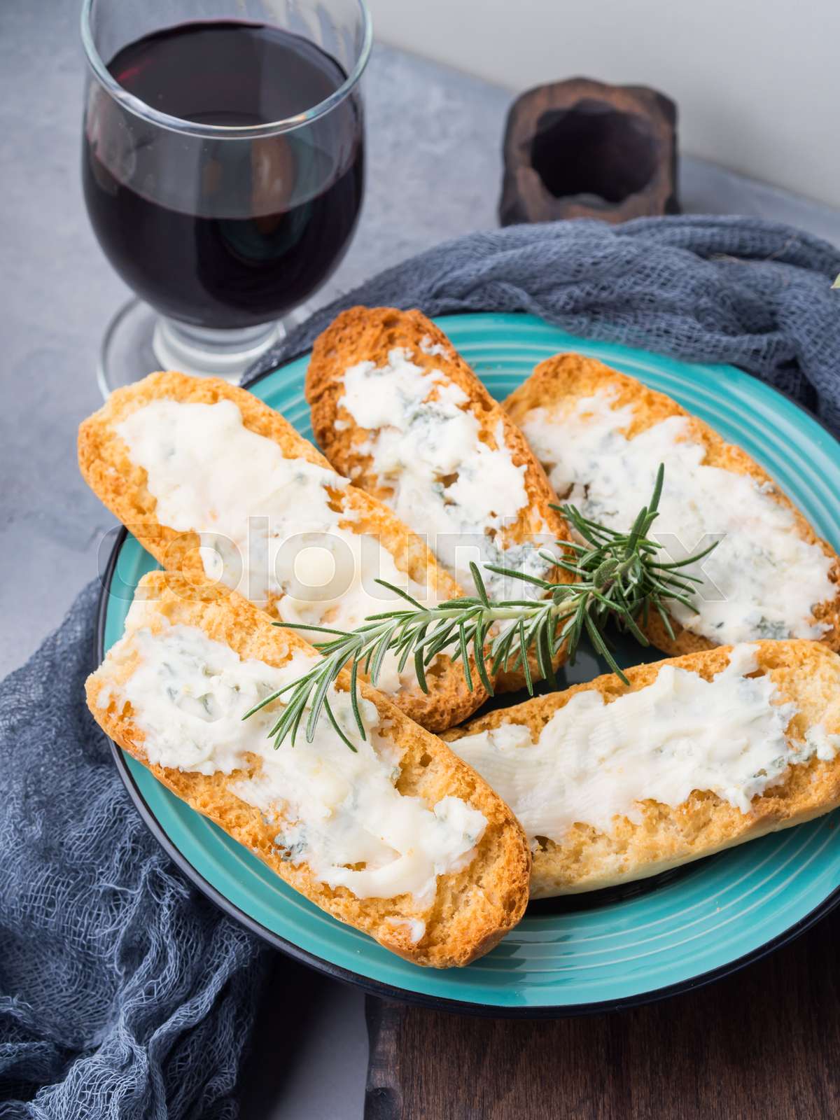Italian toasts with gorgonzola cheese | Stock image | Colourbox