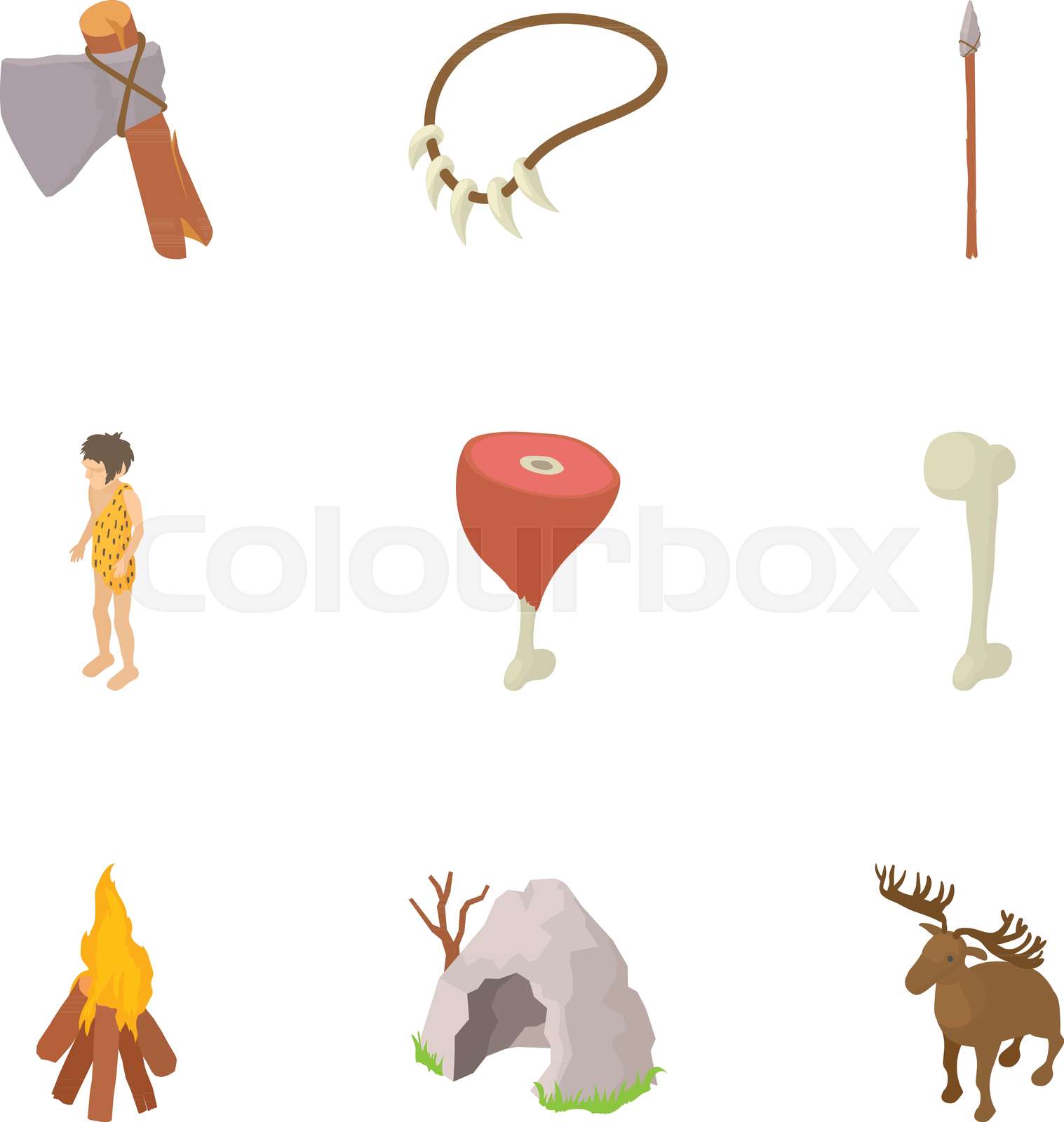 Prehistory icons set, cartoon style | Stock vector | Colourbox