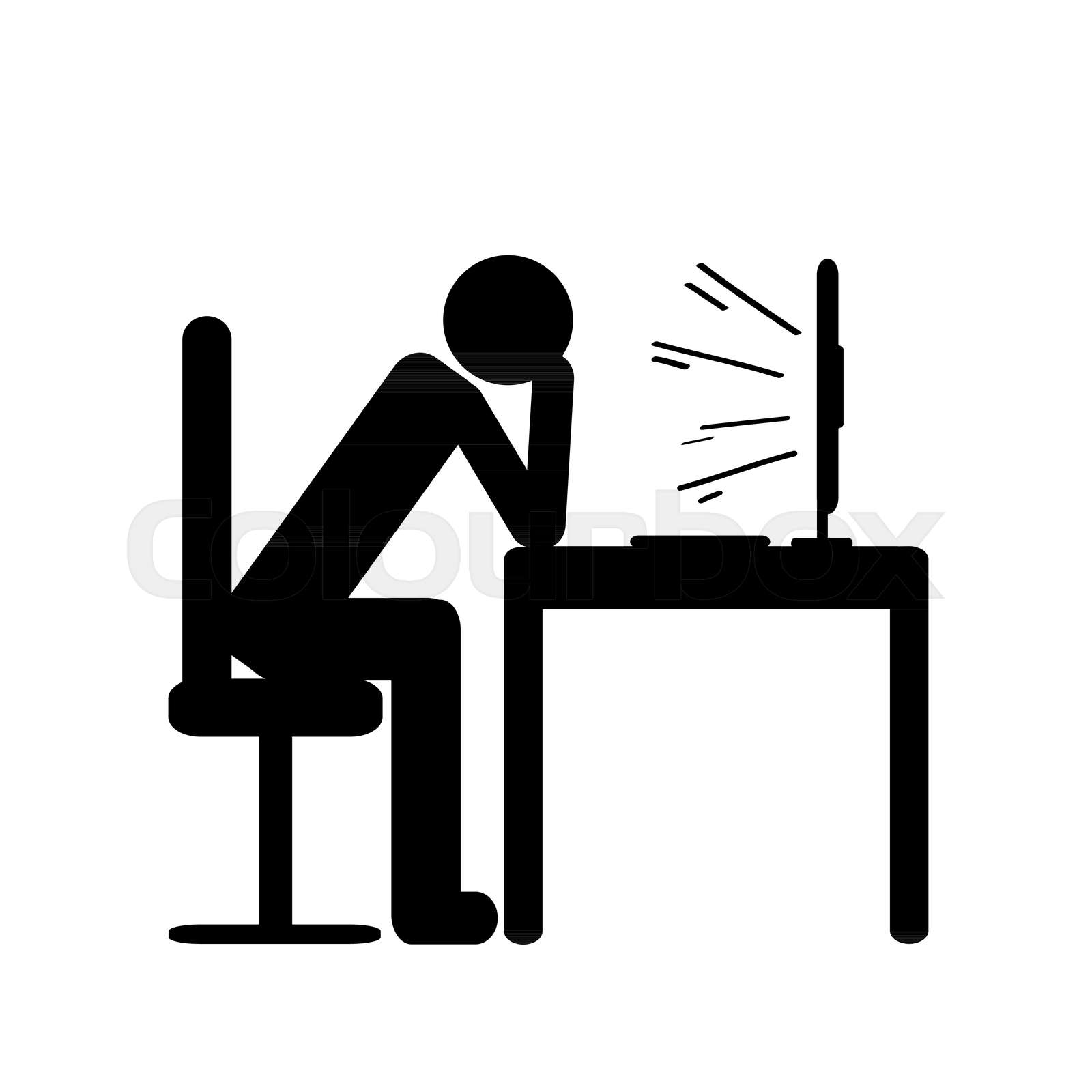 stressed man at computer pictogram | Stock-Vektor | Colourbox