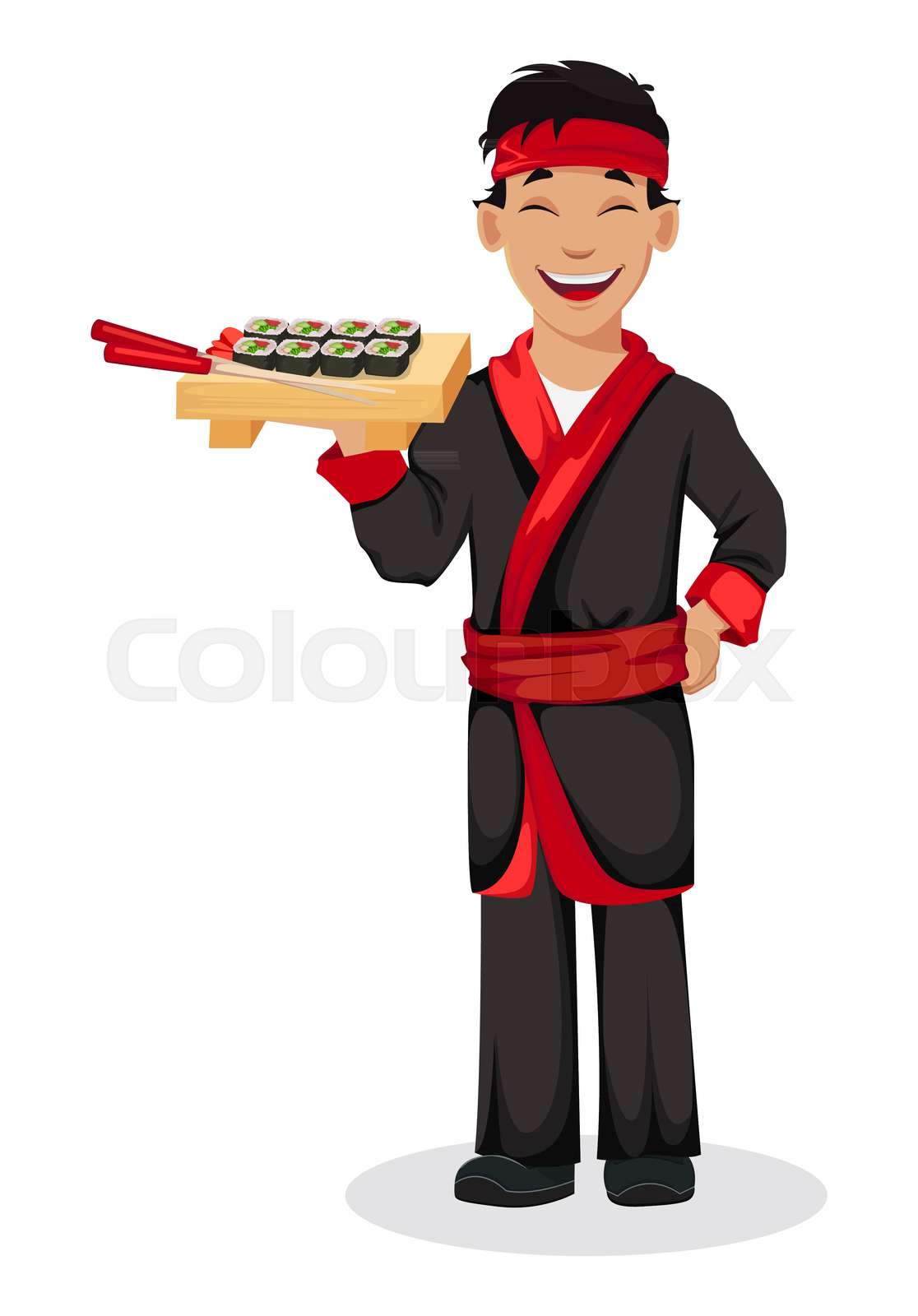 Japanese chef cooking sushi rolls | Stock vector | Colourbox