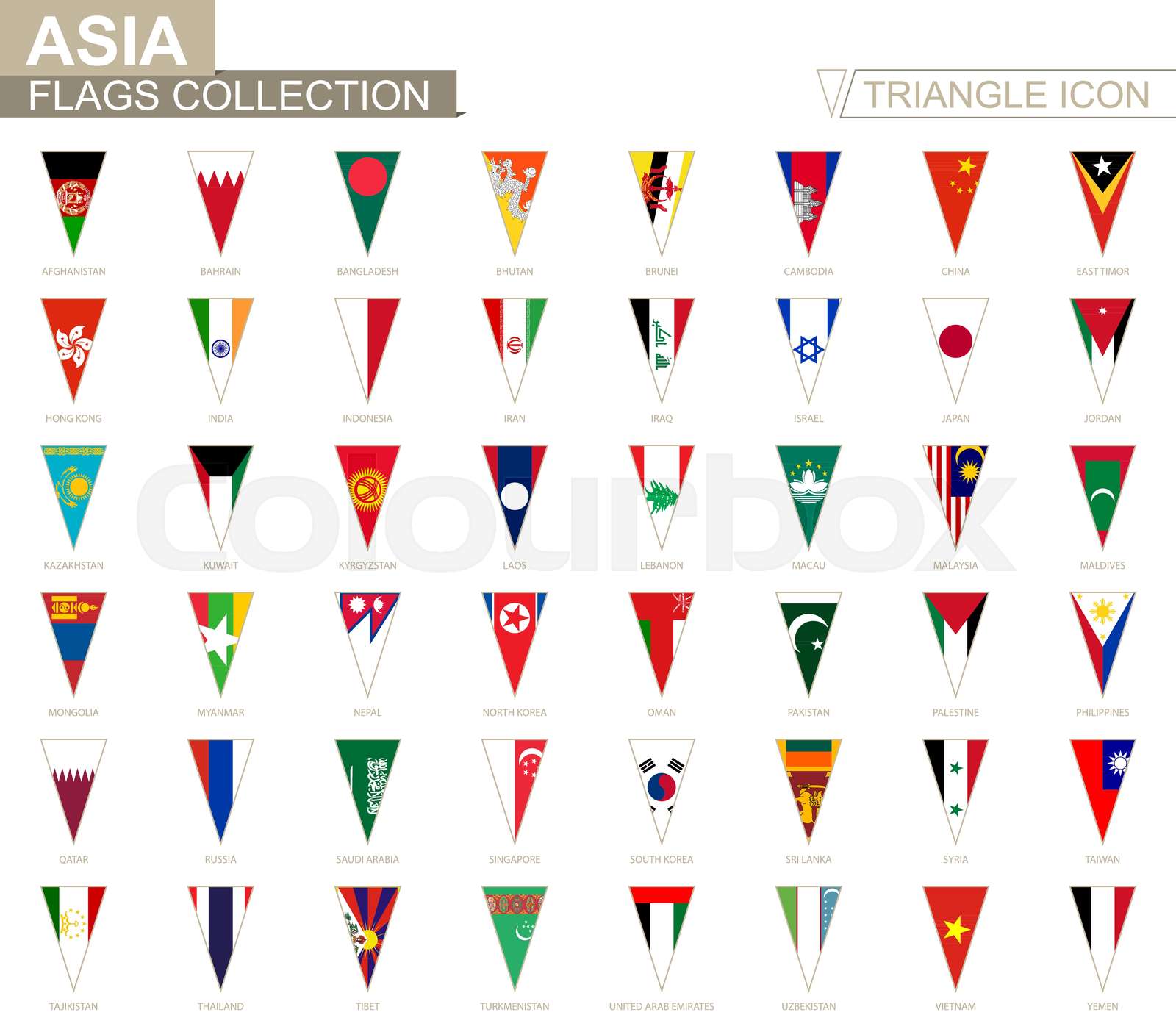 Flags of Asia, all Asian flags. Triangle icon. | Stock vector | Colourbox